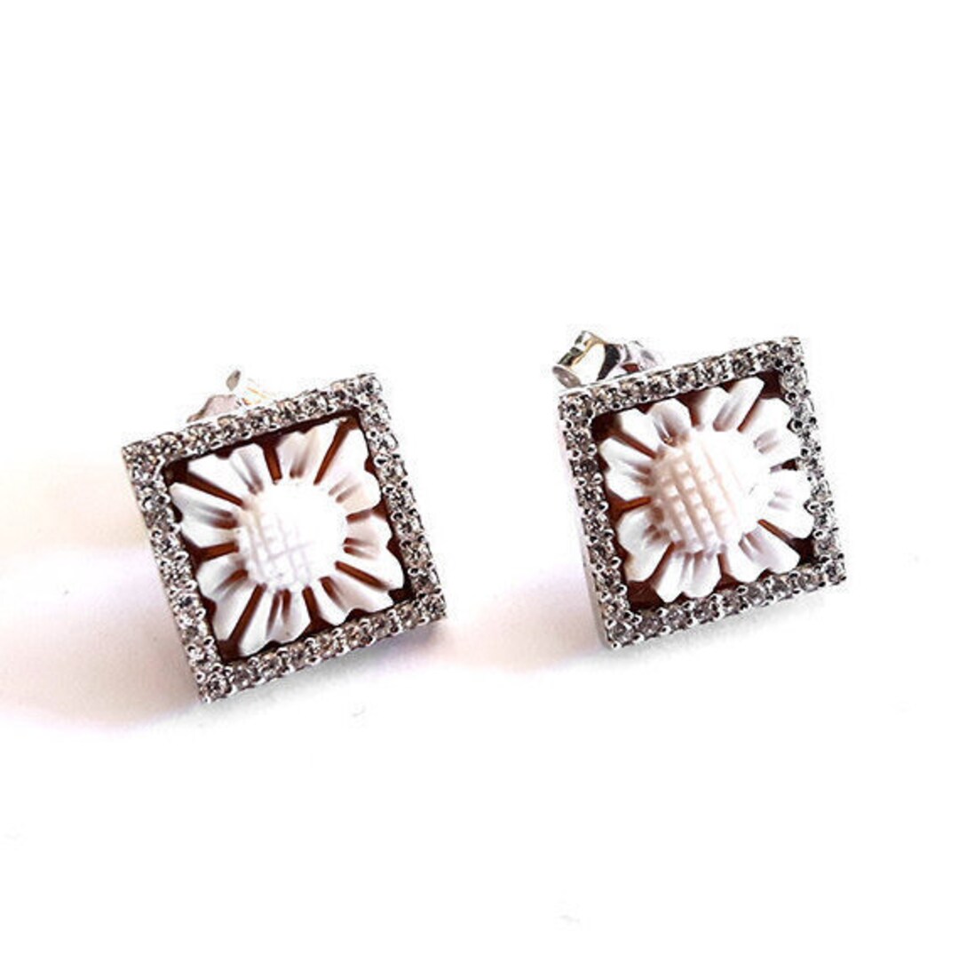 Shell Cameo Earrings Square Daisy Cameos Italian Cameos Jewelry Donadio ...
