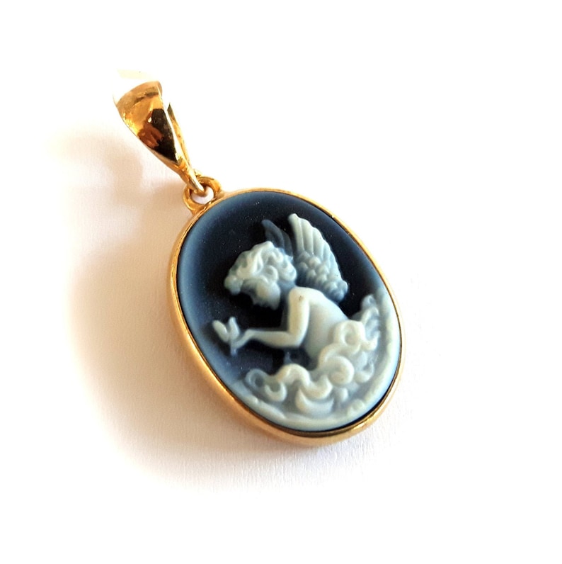 Blue cameo pendant cherub italian cameo jewelry donadio agate | Etsy