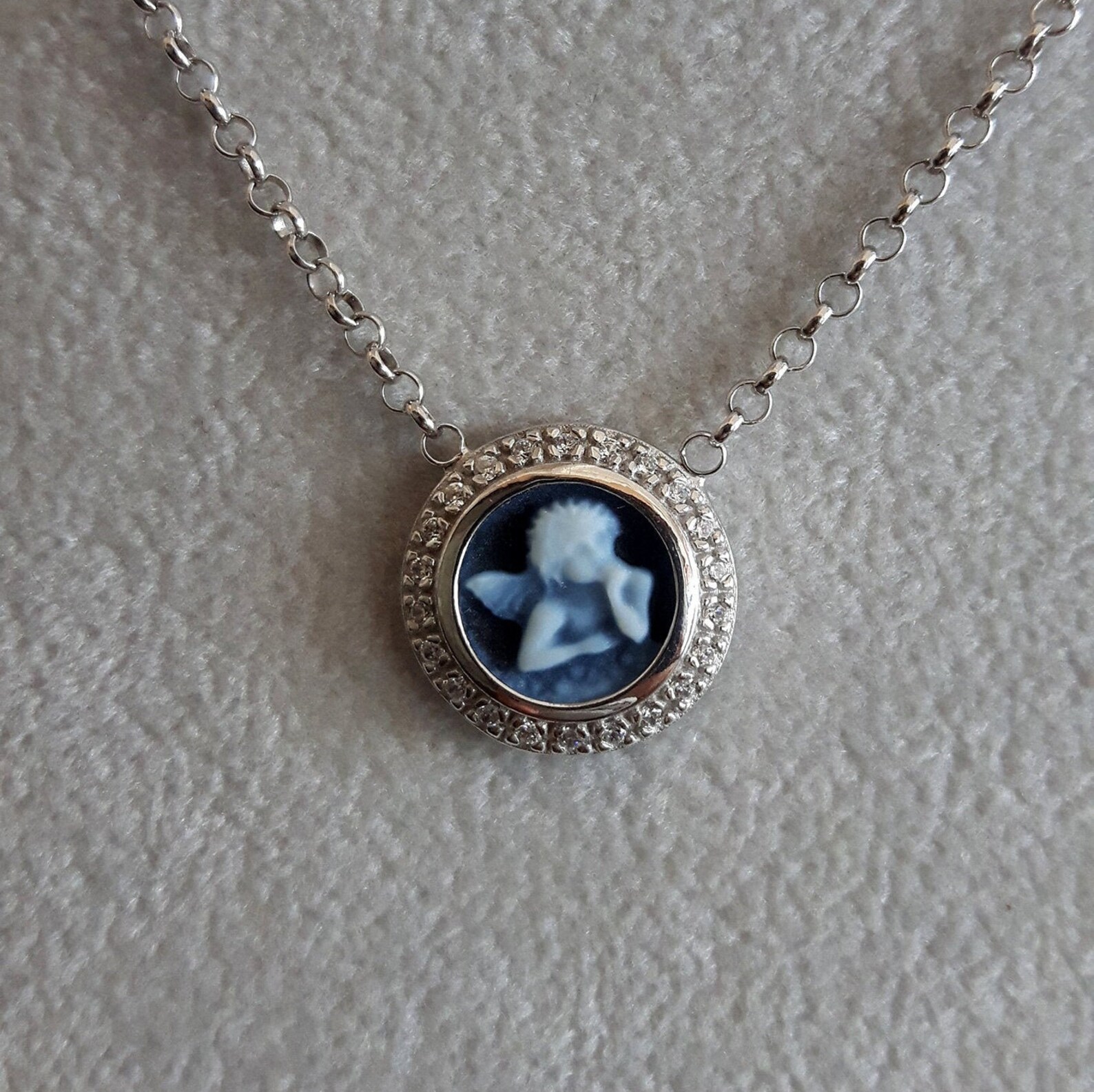 Blue Cameo Necklace Angel Italian Cameo Jewelry Donadio Agate - Etsy