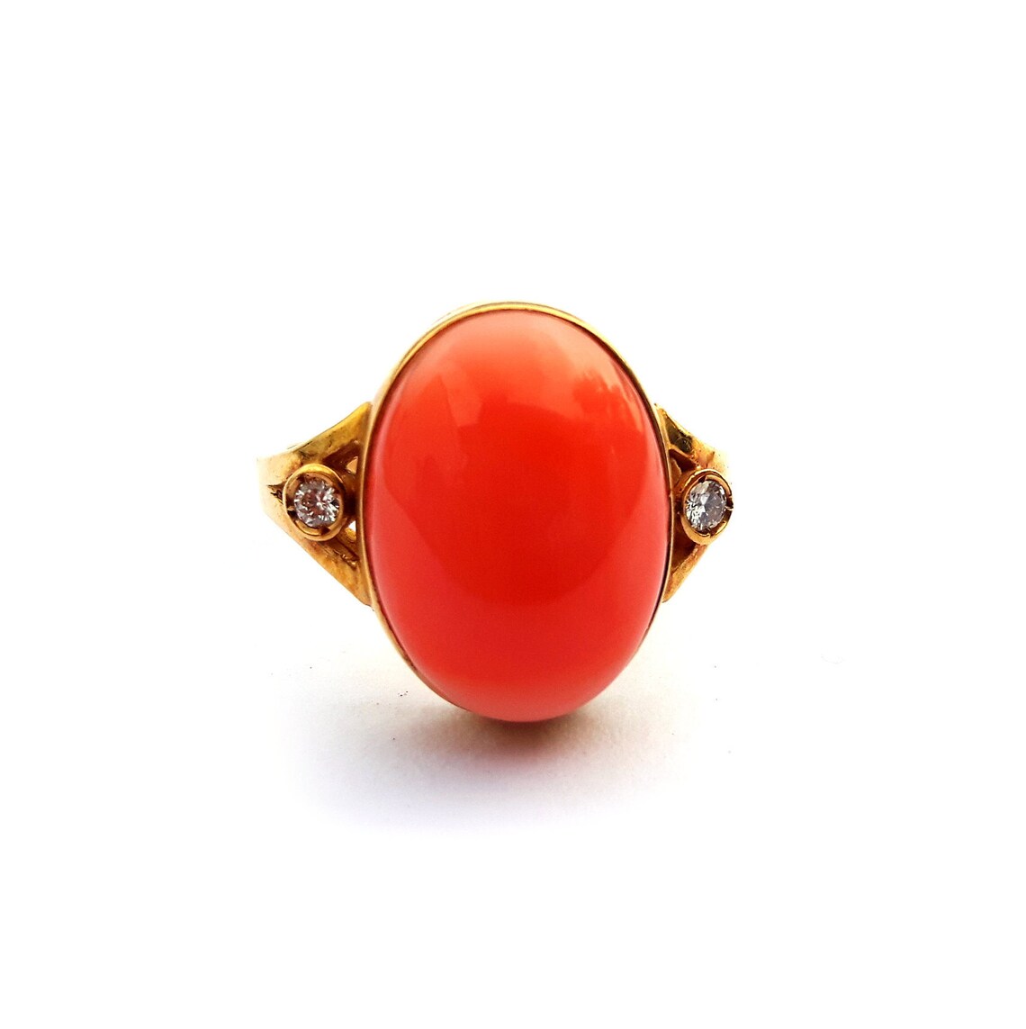 18kt Gold Coral Ring Withtwo Diamonds - Italian Coral Donadio Jewelry ...