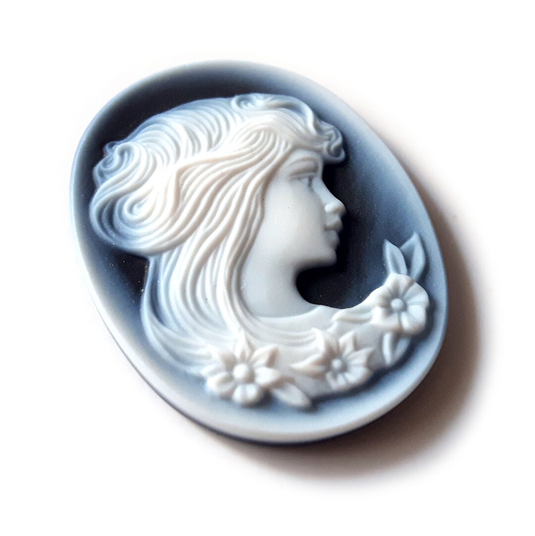 Blue Stone Cameo Lady Long Hair Italian Stone Cameo Jewelry Donadio ...