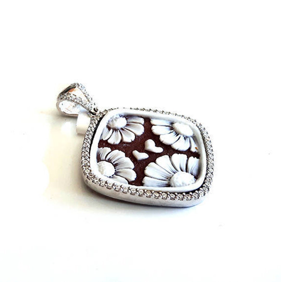 Shell Cameo Pendant Square Half Flowers Italian Cameo Jewelry Donadio ...