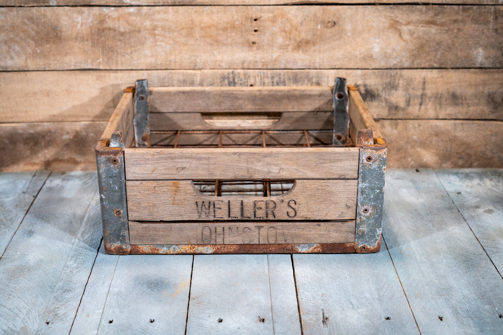Antique Weller’s Johnstown Rustic Metal Wooden Milk Crate Dairy ...