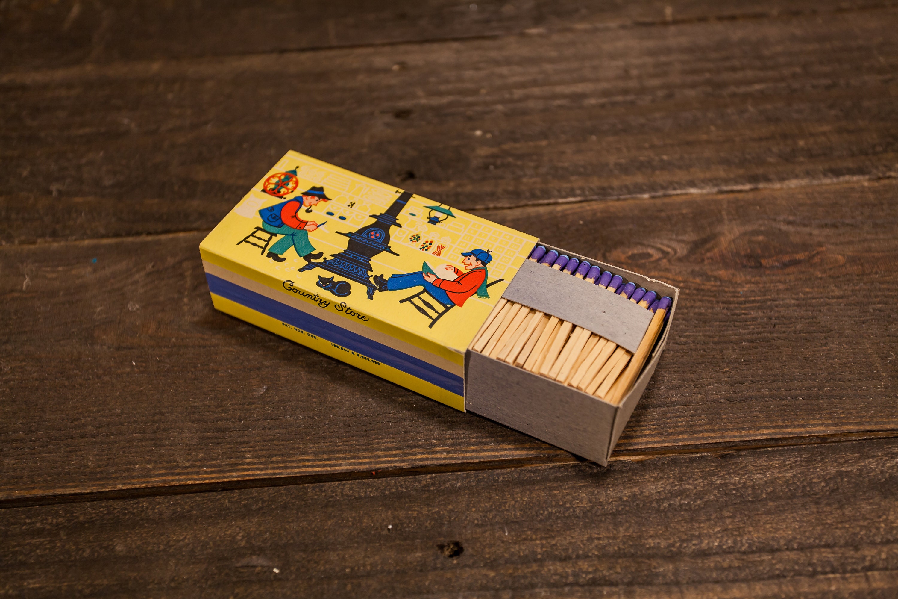 Vintage 1955 Ohio Blue Tip Matches Country Stove Advertising Box Man ...