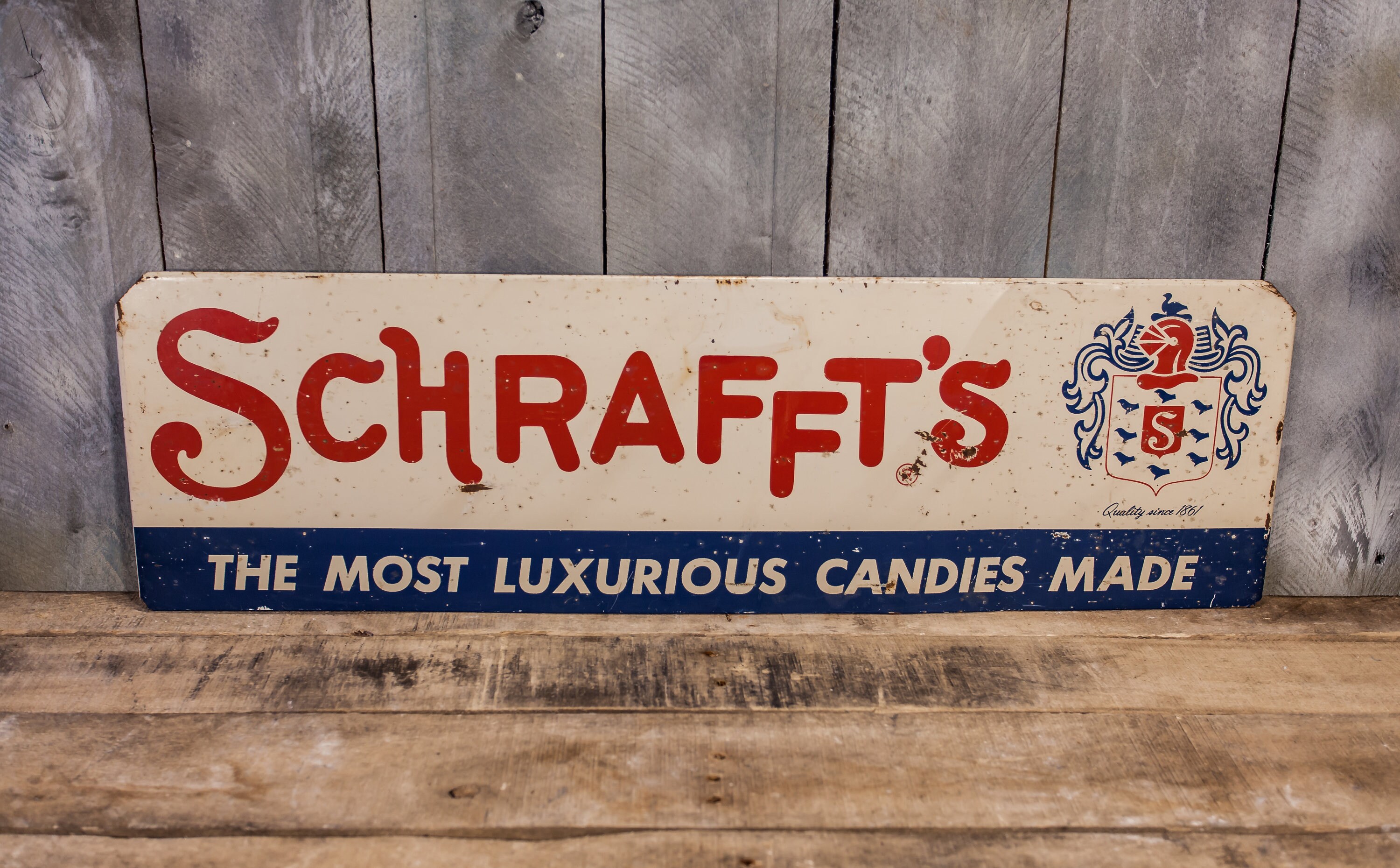 Vintage Schrafft's Candy Sign Red White Blue Metal Store Display W.F ...