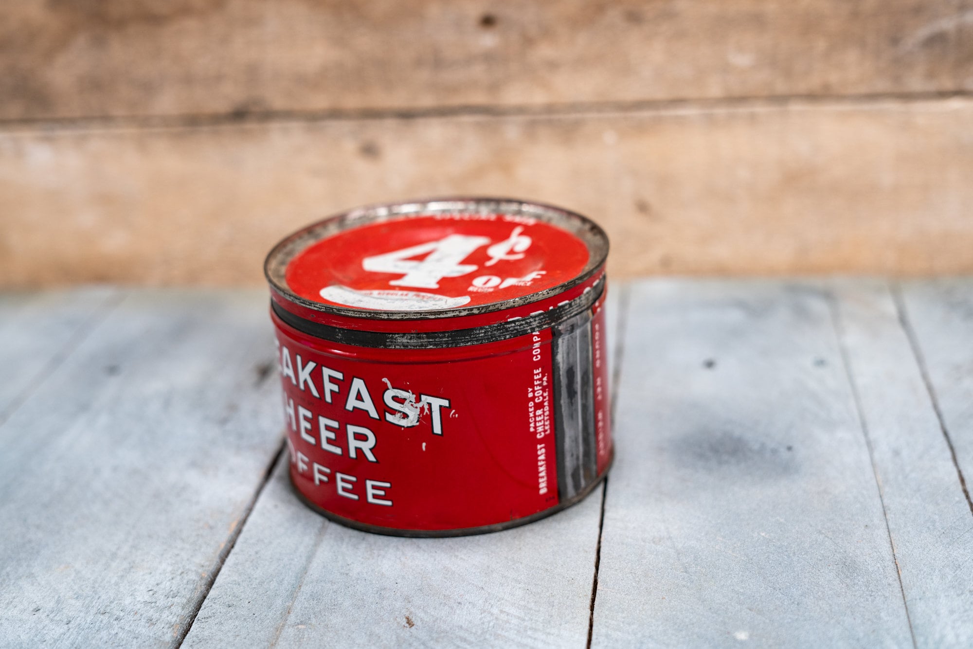 Vintage Breakfast Cheer Coffee Tin Red Black Kitchen Farmhouse Country ...