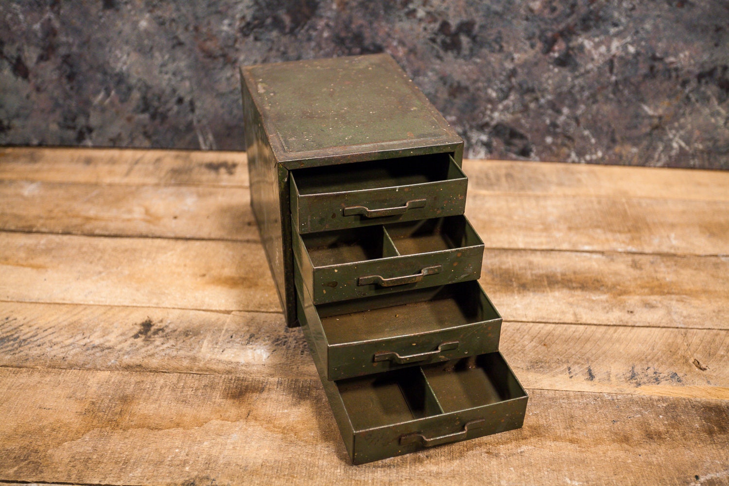 Vintage Small Metal Green Storage 4 Drawers Utility Cabinet Industrial ...