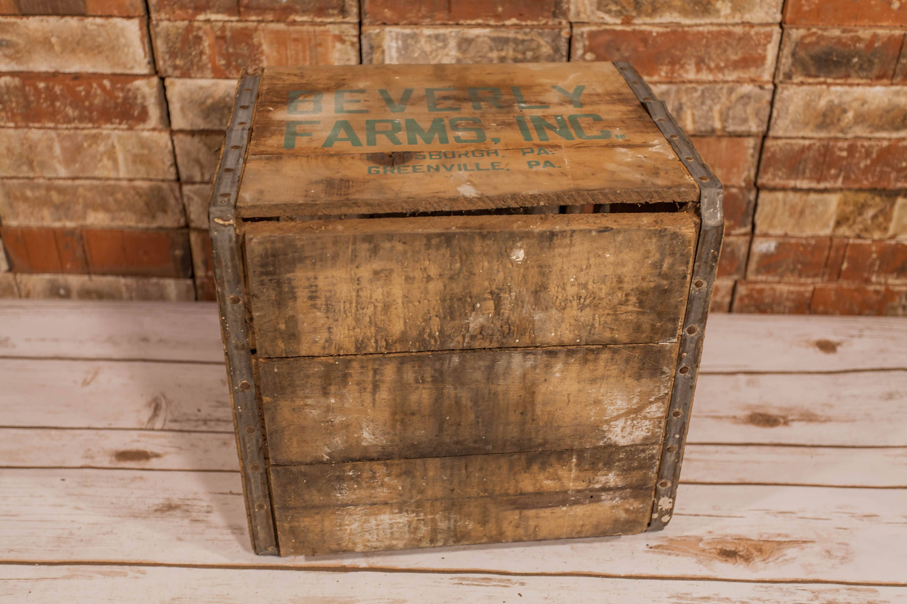 Vintage Beverly Farms Wood Crate Greenville Pa Delivery Box Dairy Farm ...