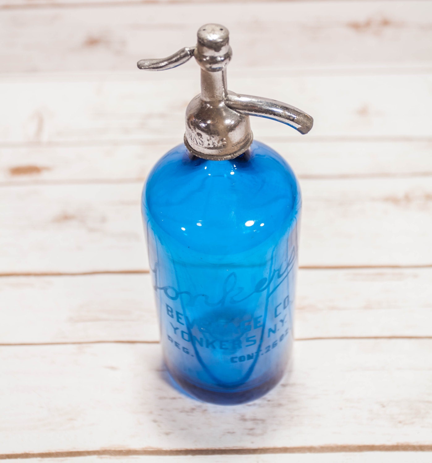Vintage Yonkers Beverage Co. Blue Glass Seltzer Water Bottle Yonkers ...