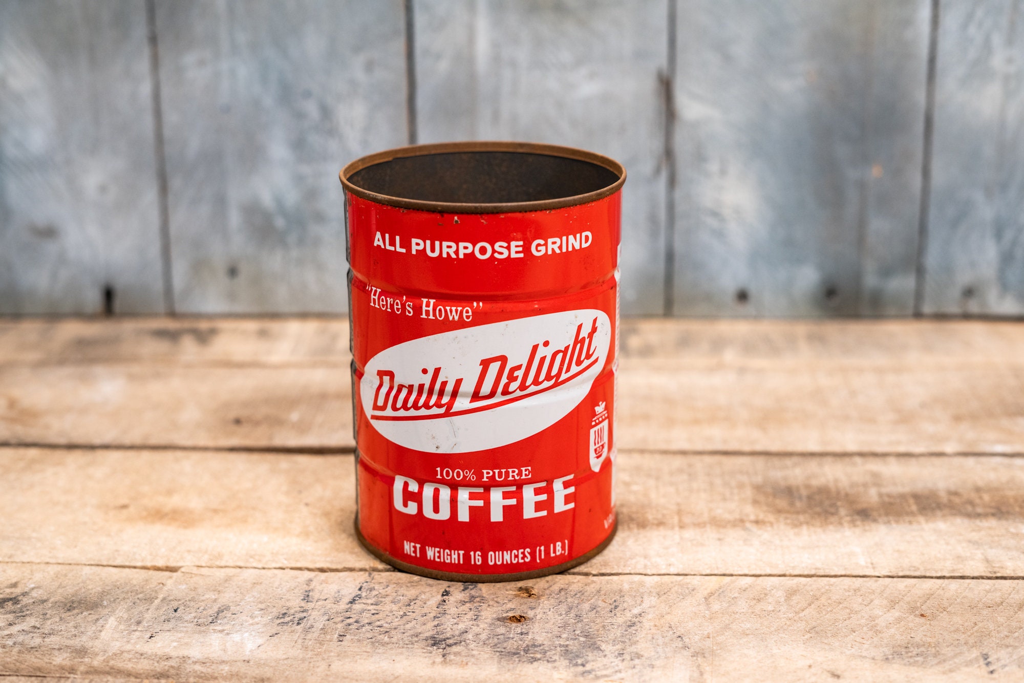 Vintage Daily Delight Coffee Tin Red White Kitchen Farmhouse Country ...