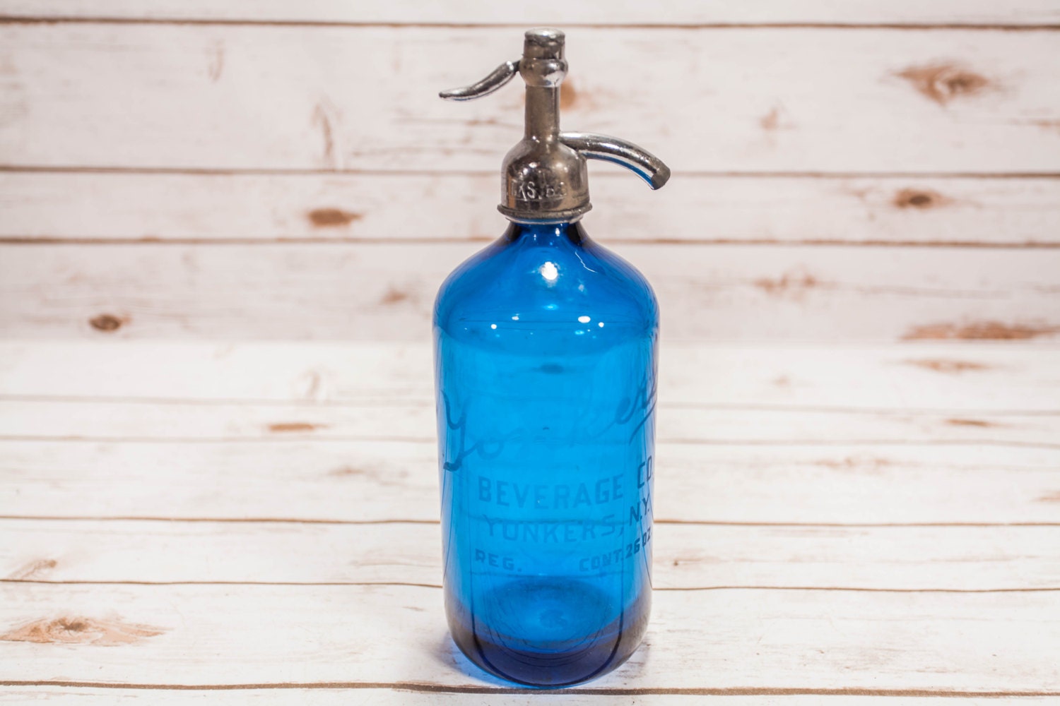 Vintage Yonkers Beverage Co. Blue Glass Seltzer Water Bottle Yonkers ...