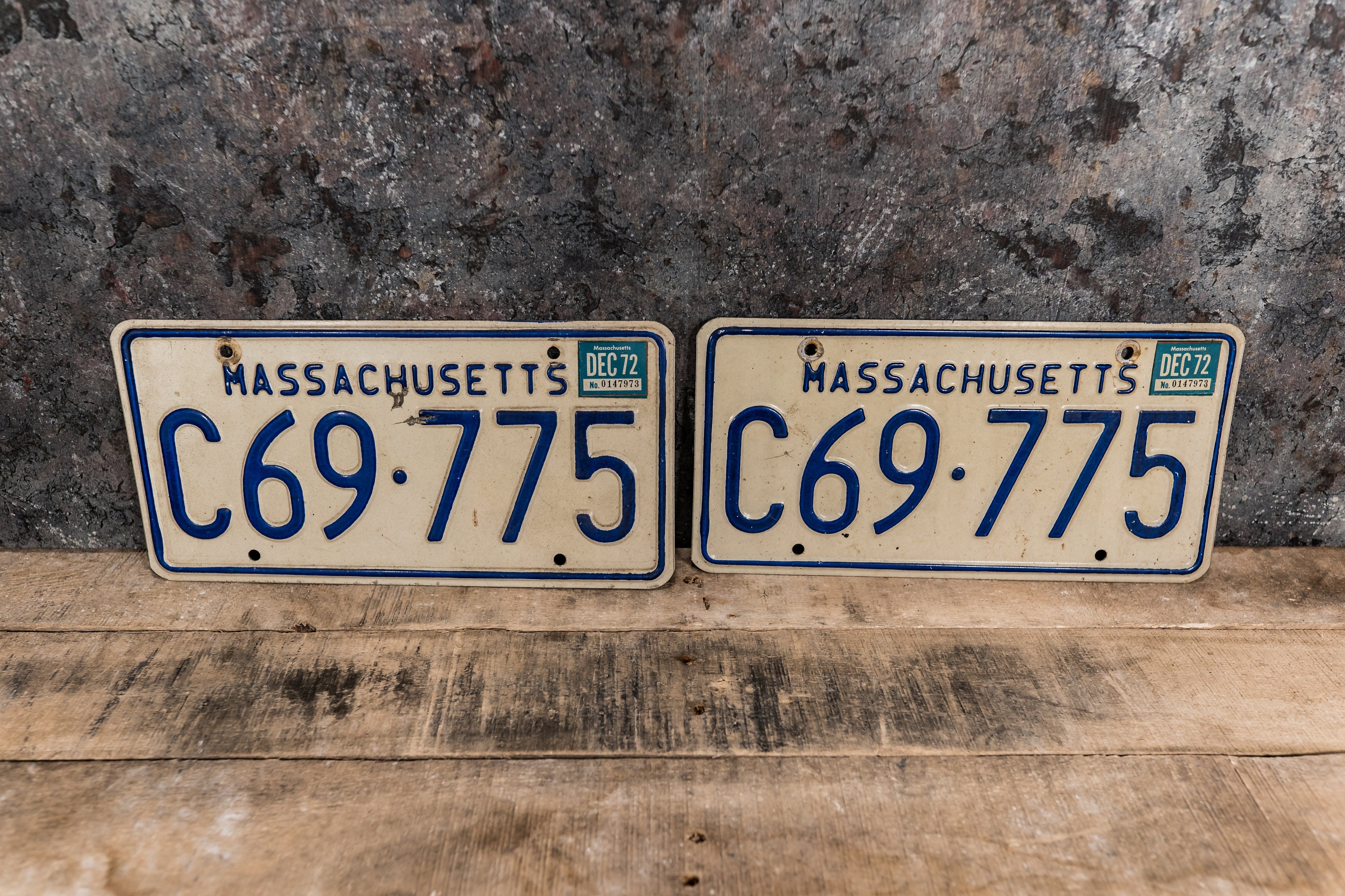 Vintage 1972 Massachusetts License Plate Metal Matching Set Rustic ...