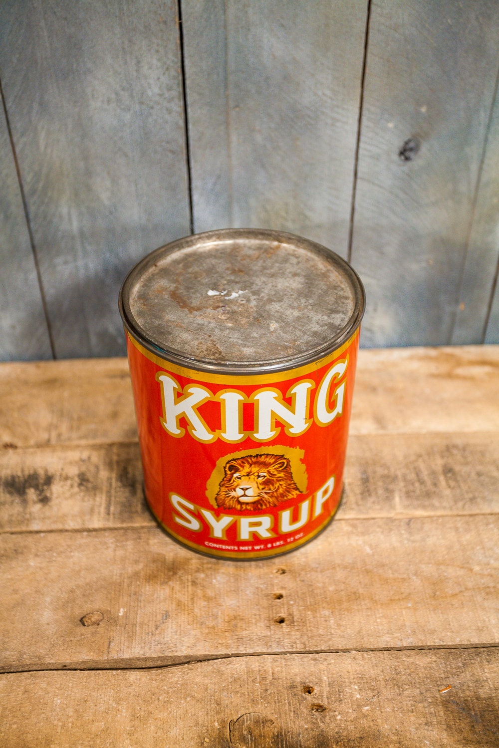 Vintage Rare 12 oz King Syrup Tin Lion Advertising Red White Farmhouse ...