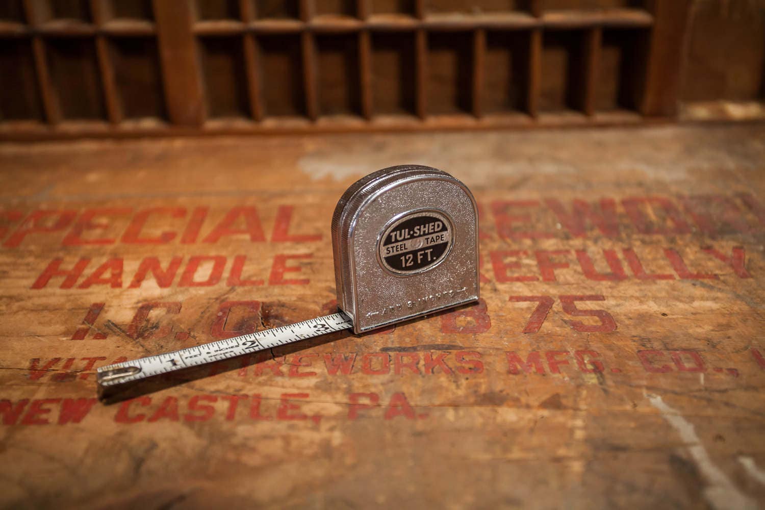 Vintage Tul-Shed Steel Tape Measure 12ft Metal White Tape Tool Garage ...