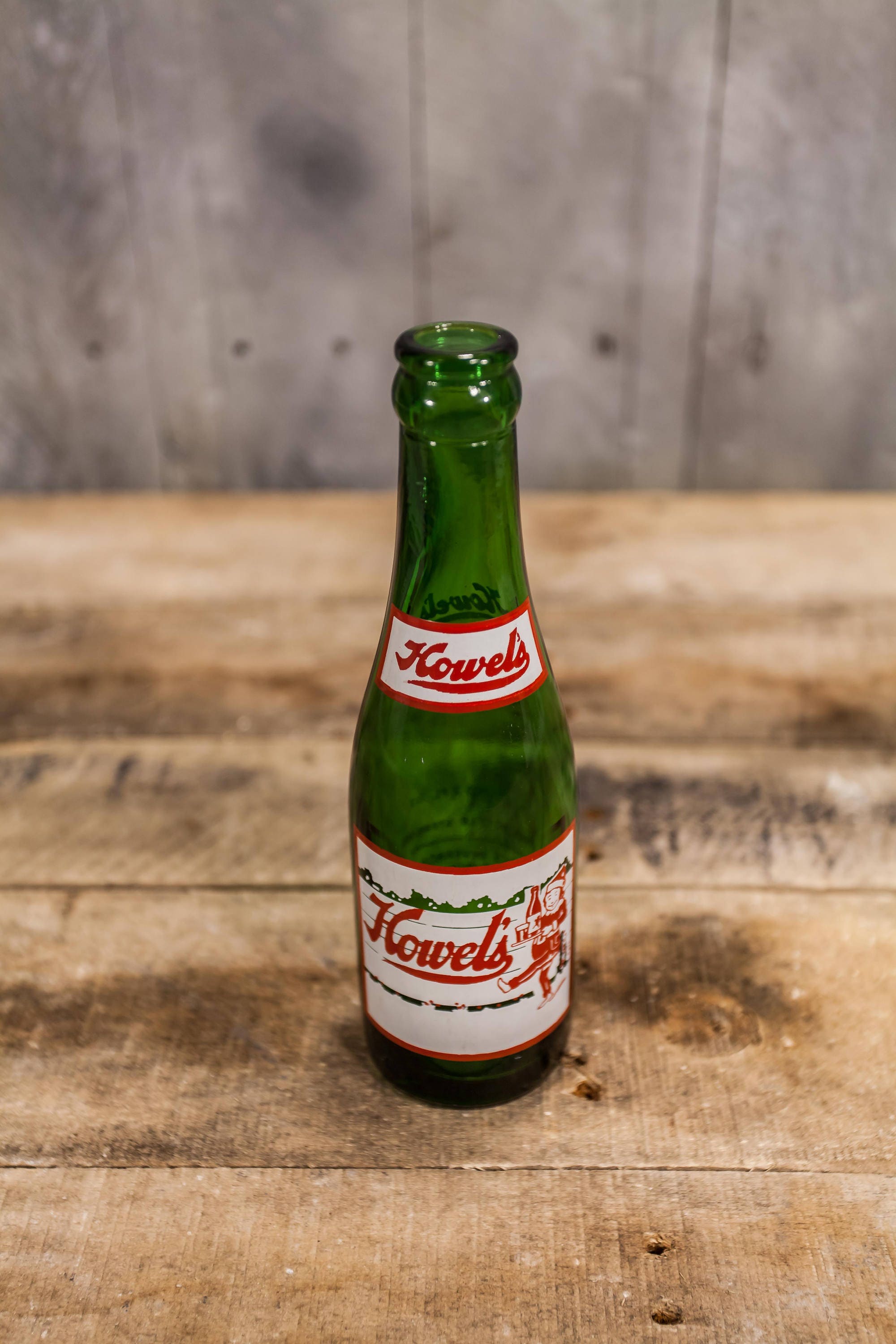 Vintage Howel's 7oz Bottle ACL Glass Bottle Green Red White Howel's ...