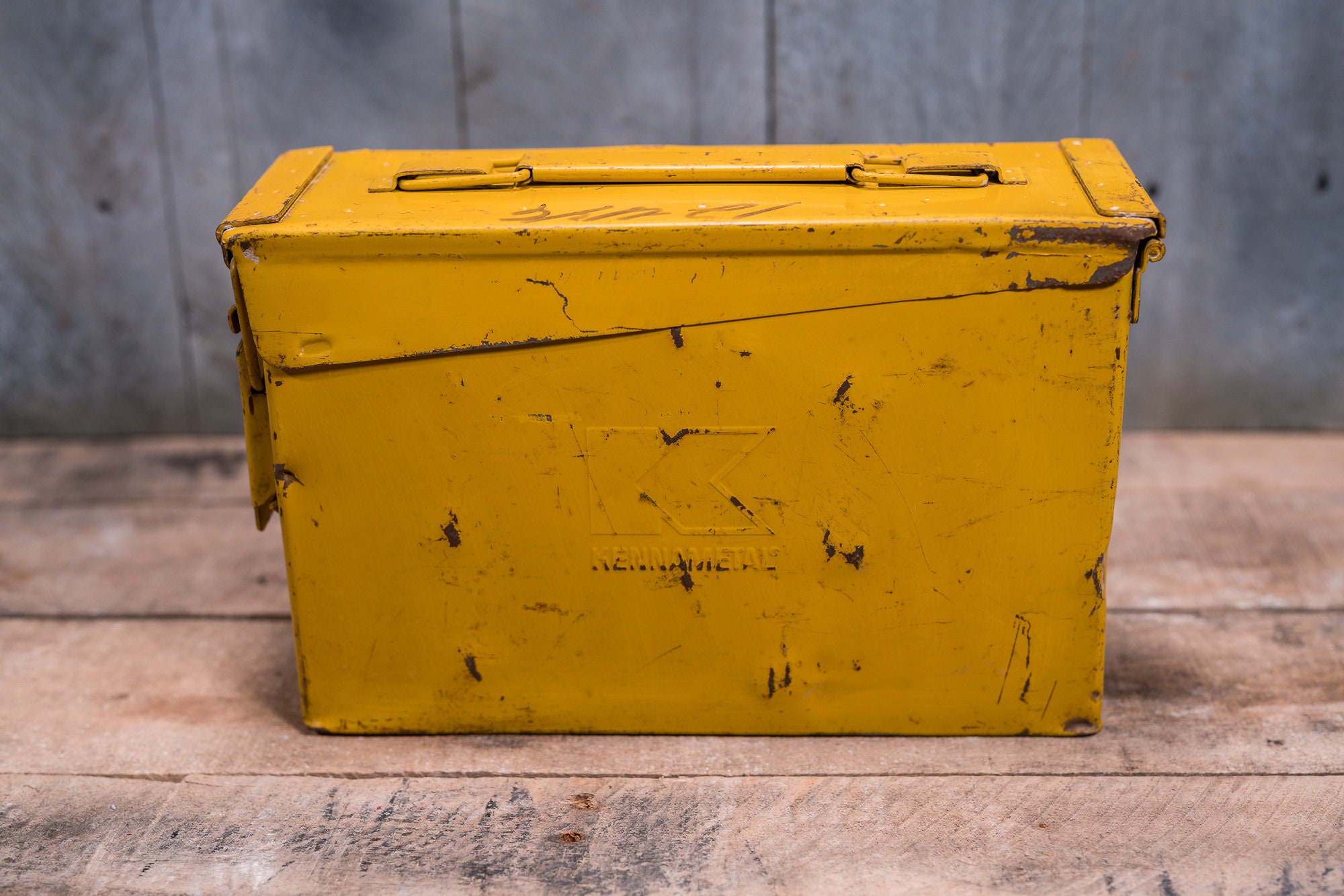 Vintage Yellow Metal Kennametal Tool Box Crate Ammo Box Geocaching Box ...