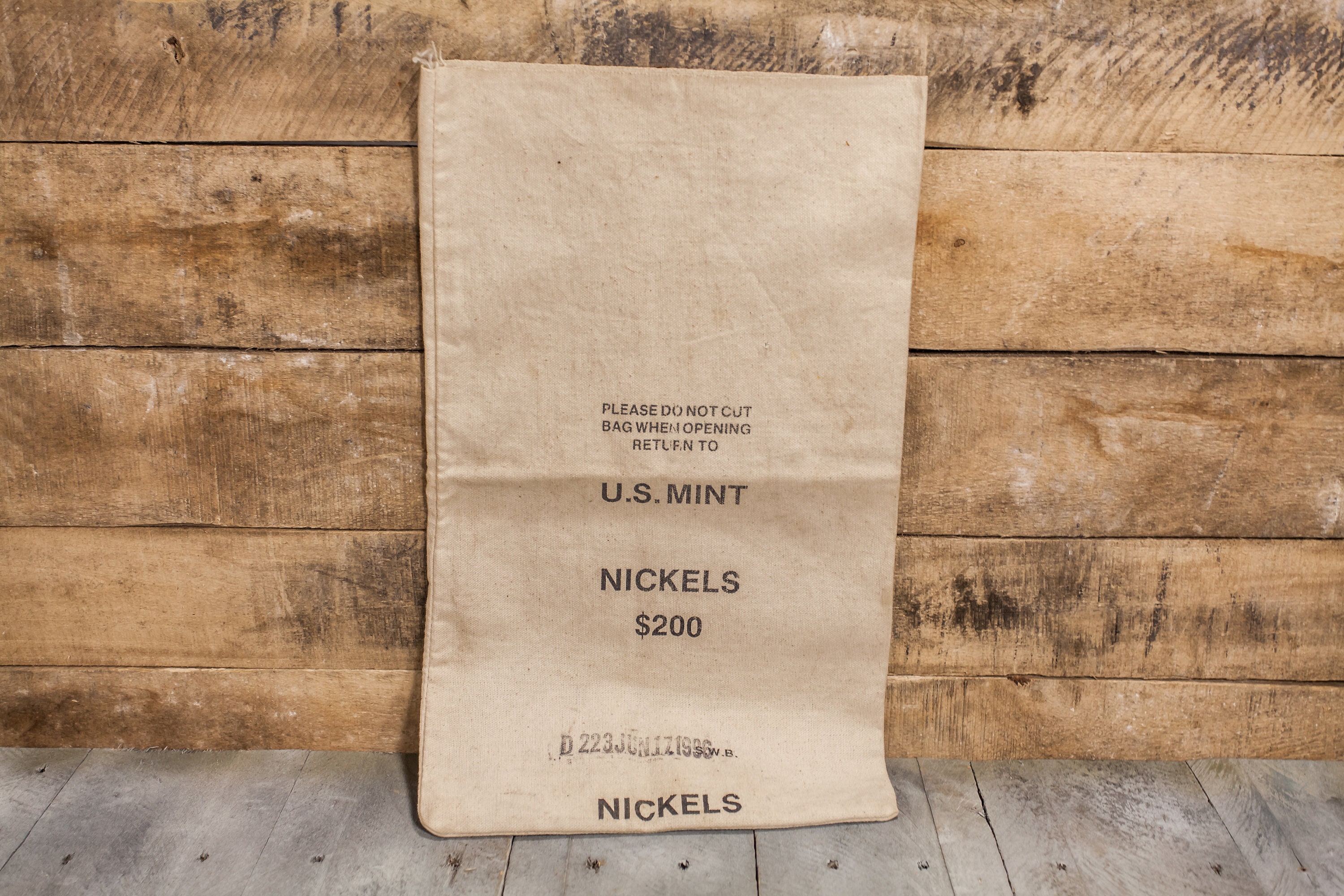 Vintage US Mint Nickels Bank Bag Money Bag Rustic Photography Theatre Prop