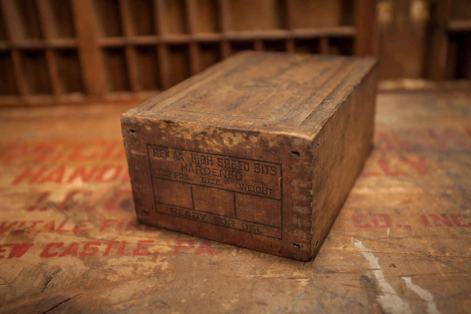 Vintage 1900s Rex AA High Speed Bits Dovetailed Wooden Box Crate Lid ...