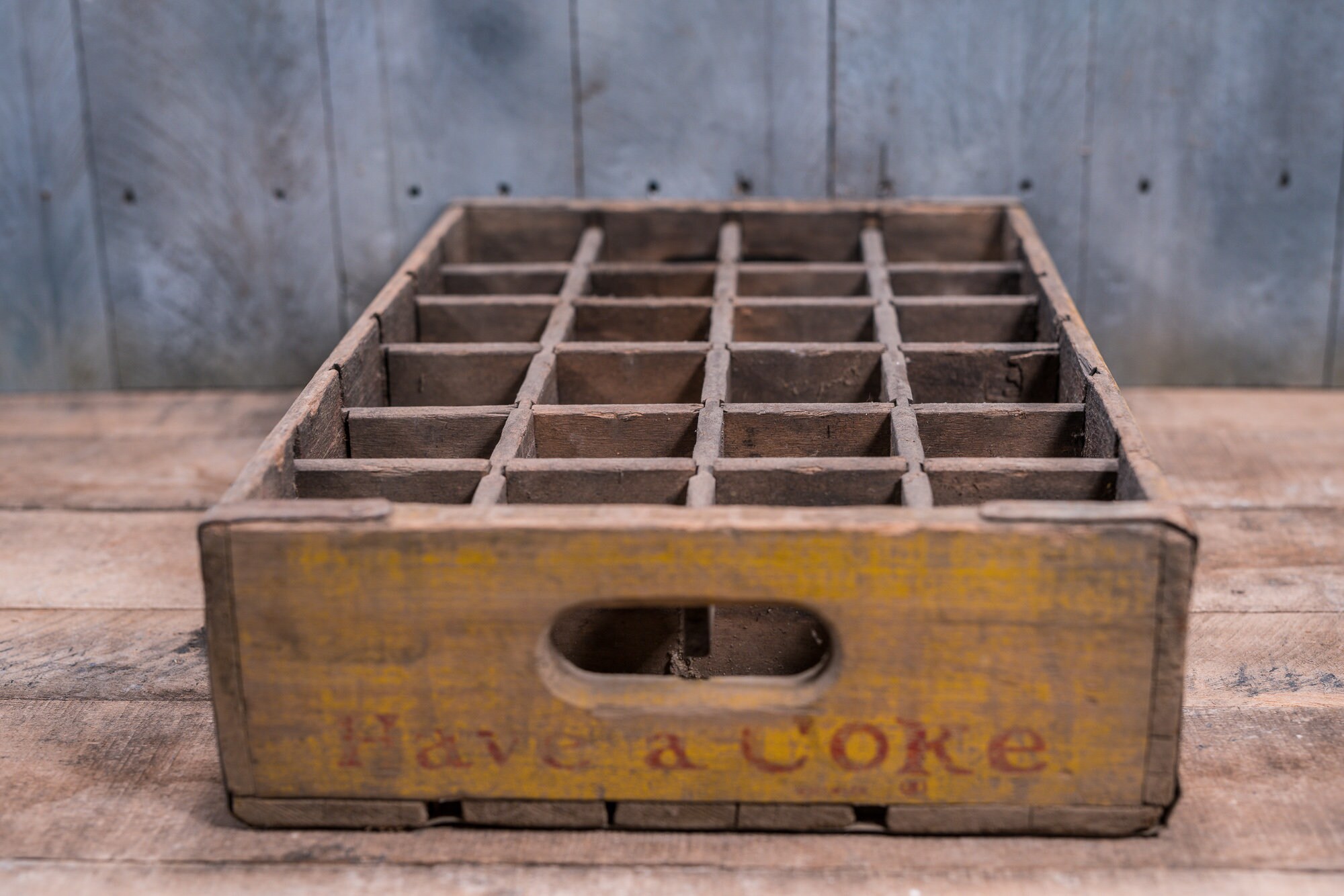 Vintage Coca-Cola Soda Pop Wooden Crate Primitive Box Carrier Yellow ...