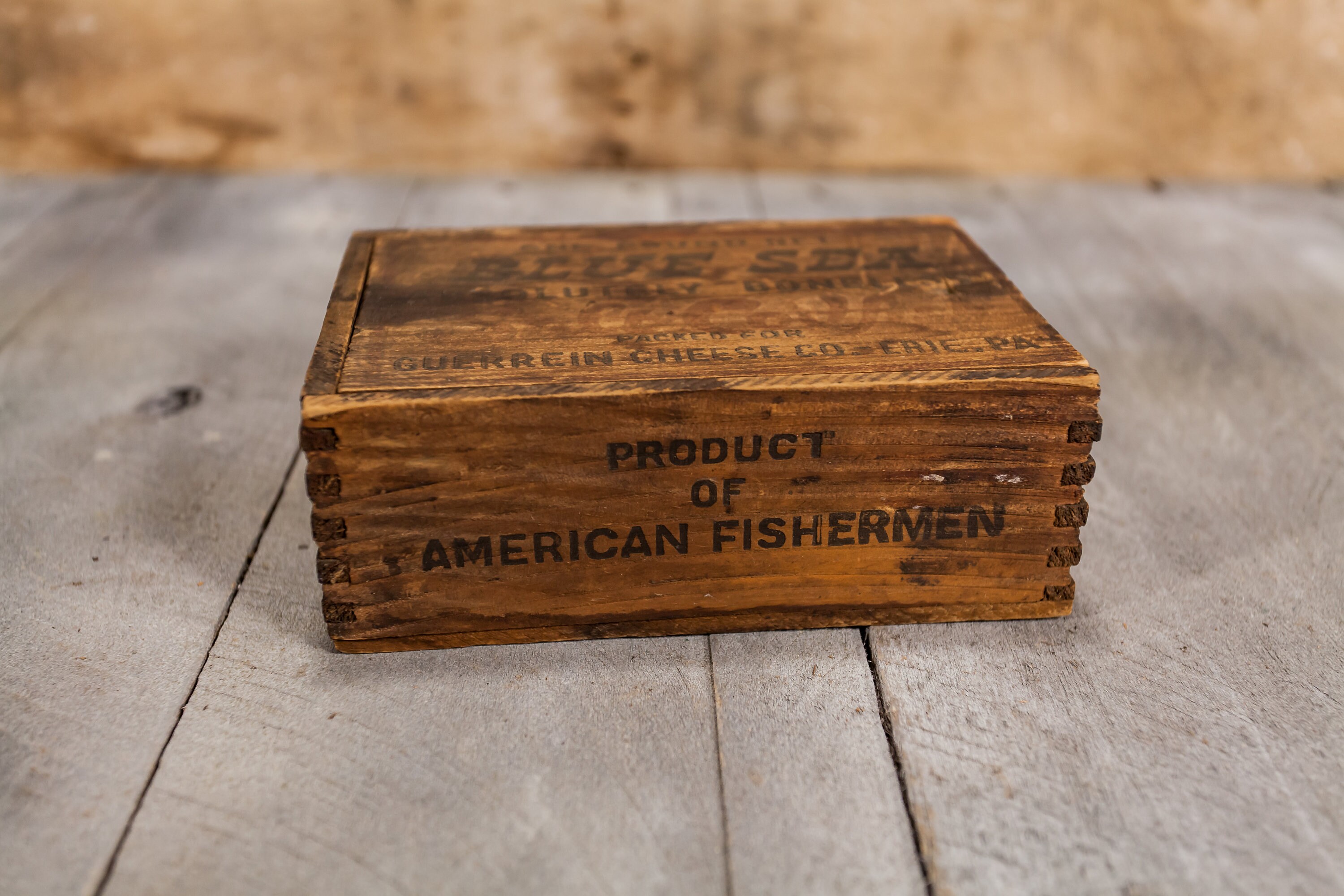 Vintage Blue Sea Boneless Wooden Cod Box Advertising Box Rustic Storage ...
