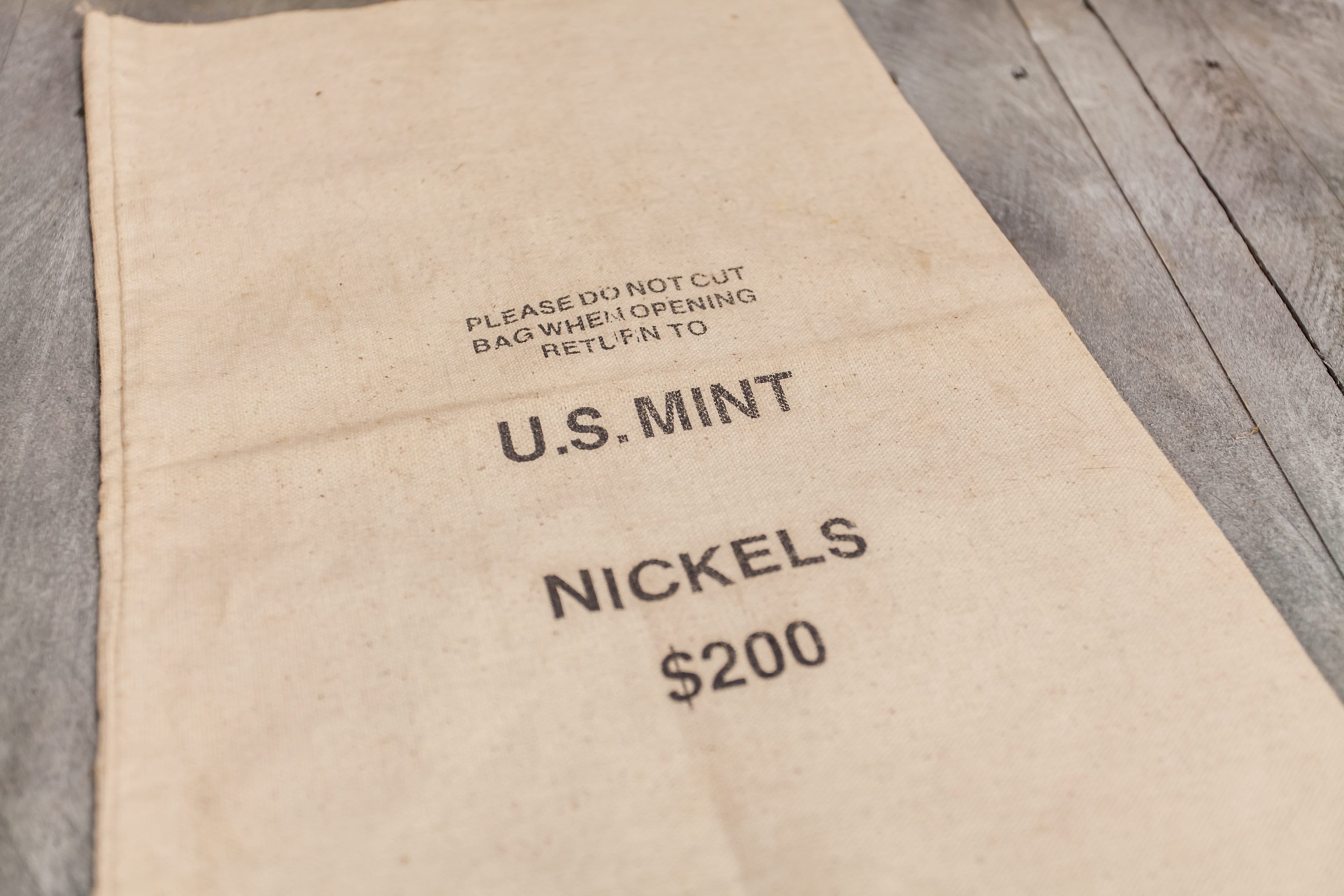 Vintage US Mint Nickels Bank Bag Money Bag Rustic Photography Theatre Prop