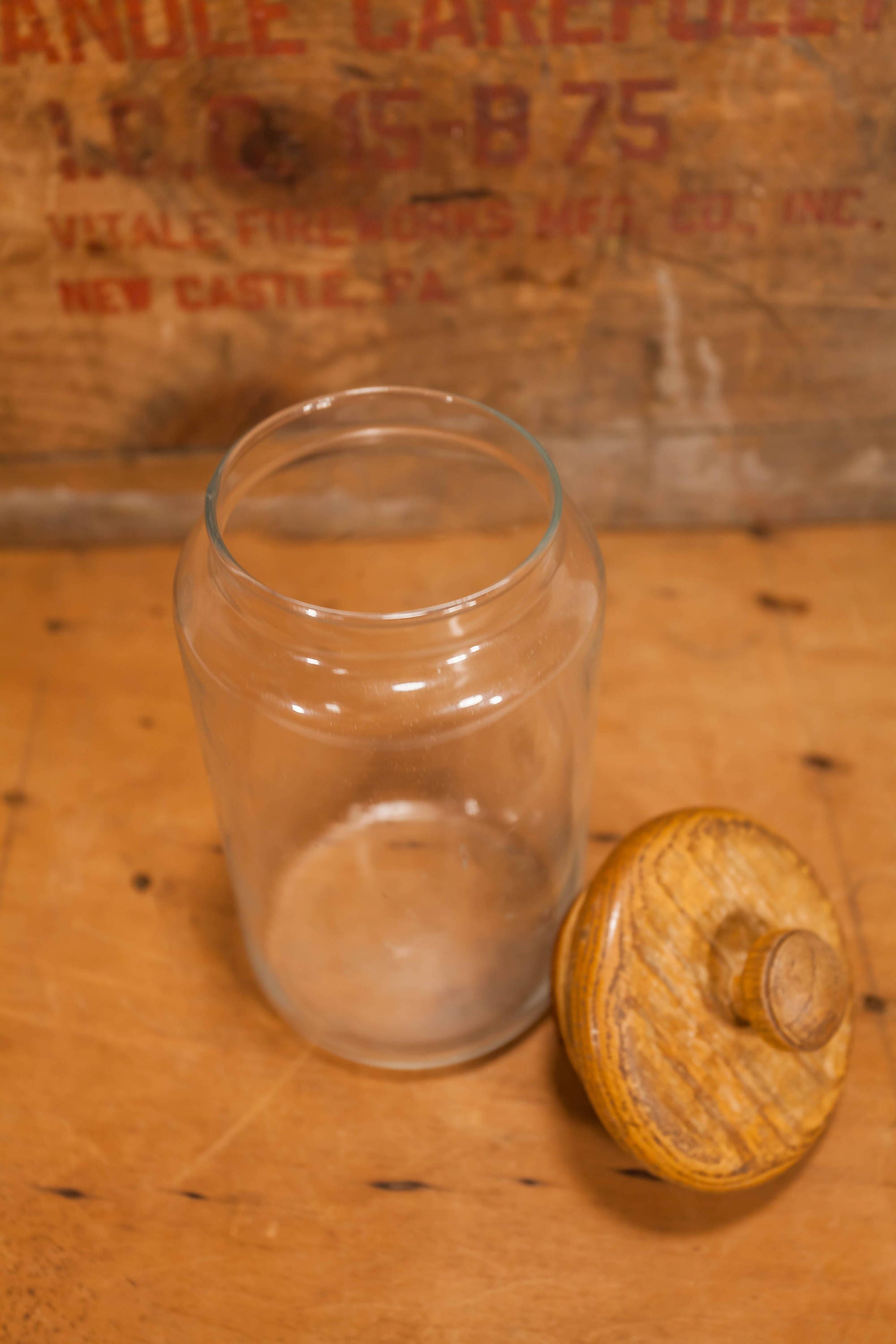 Vintage Glass Jar Wooden Lid Candy Glass Counter Cookie Jar Canister ... Vintage Glass Jar Wooden Lid Candy Glass Counter Cookie Jar Canister ...