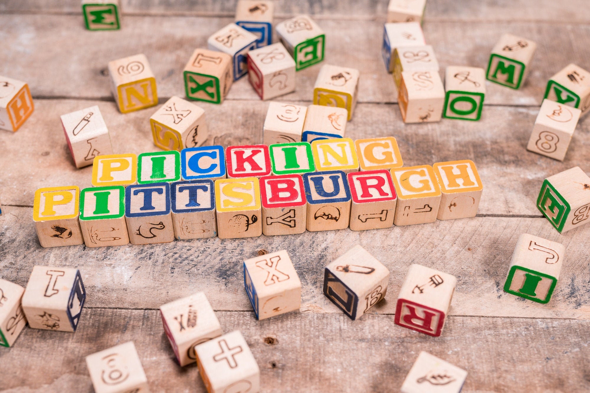 Vintage Wooden Alphabet Toy Blocks Kids Nursery Country