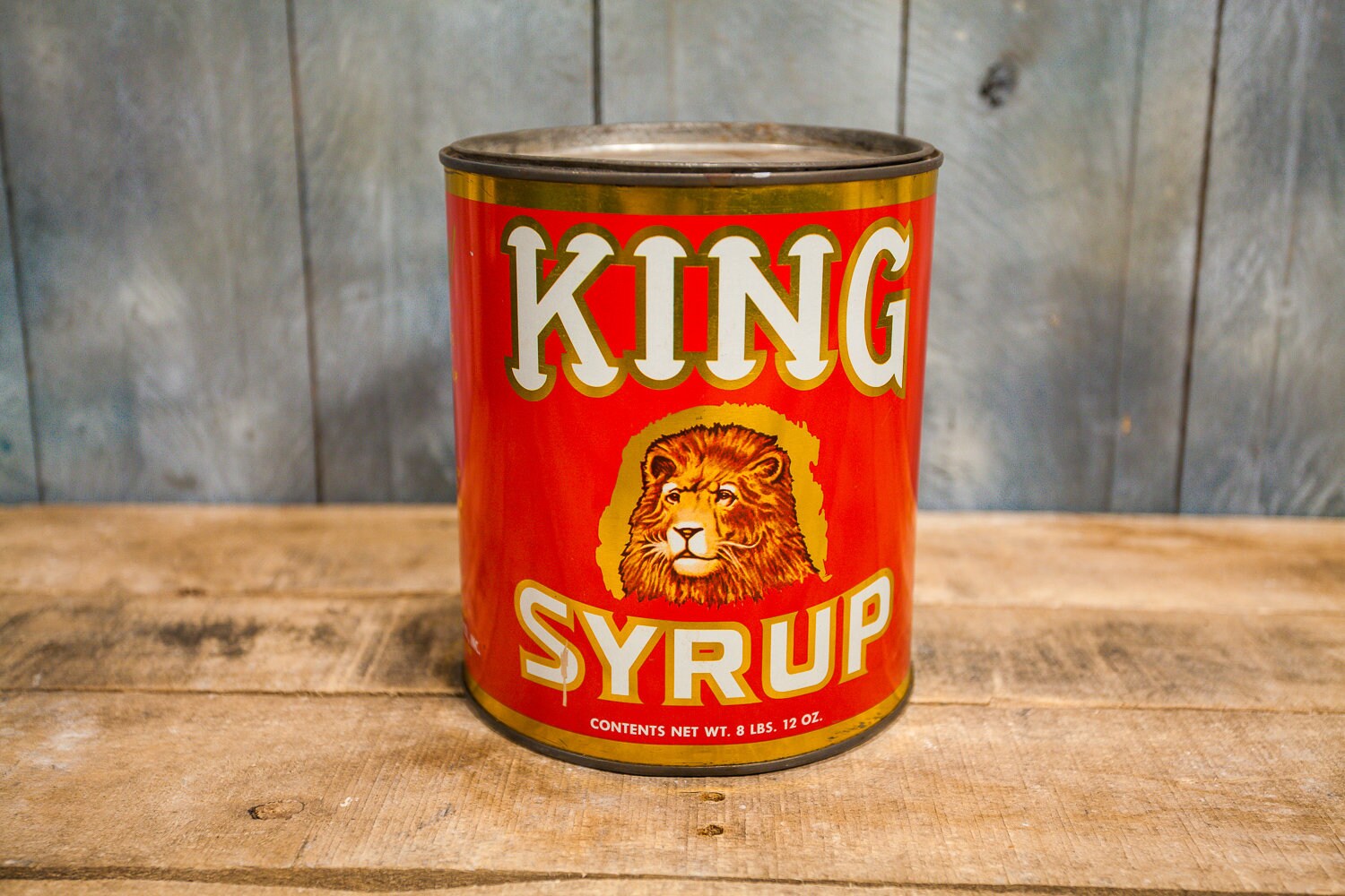 Vintage Rare 12 oz King Syrup Tin Lion Advertising Red White Farmhouse ...