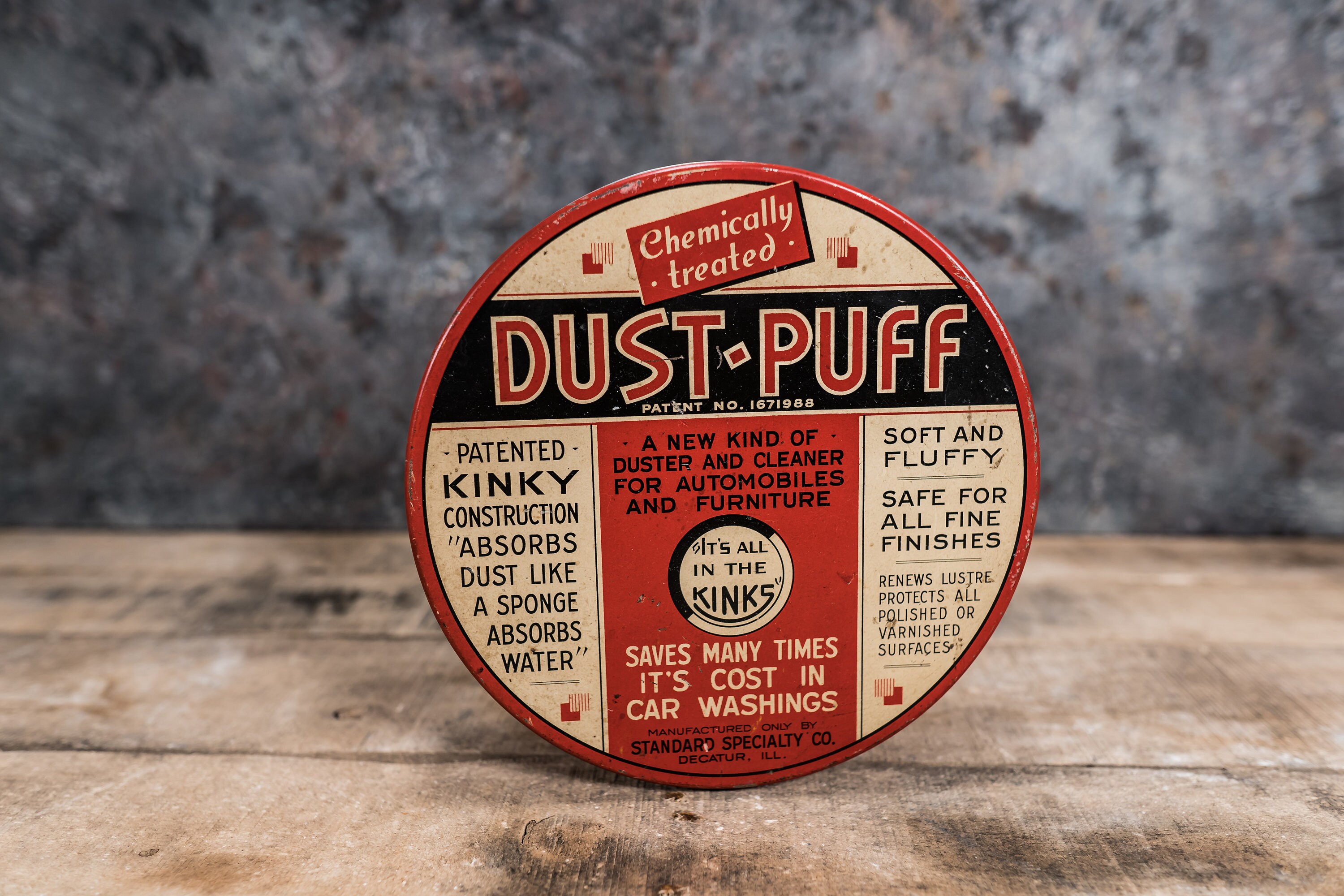 Vintage Dust-Puff Standard Specialty Co. Polish Car Washer Tin ...