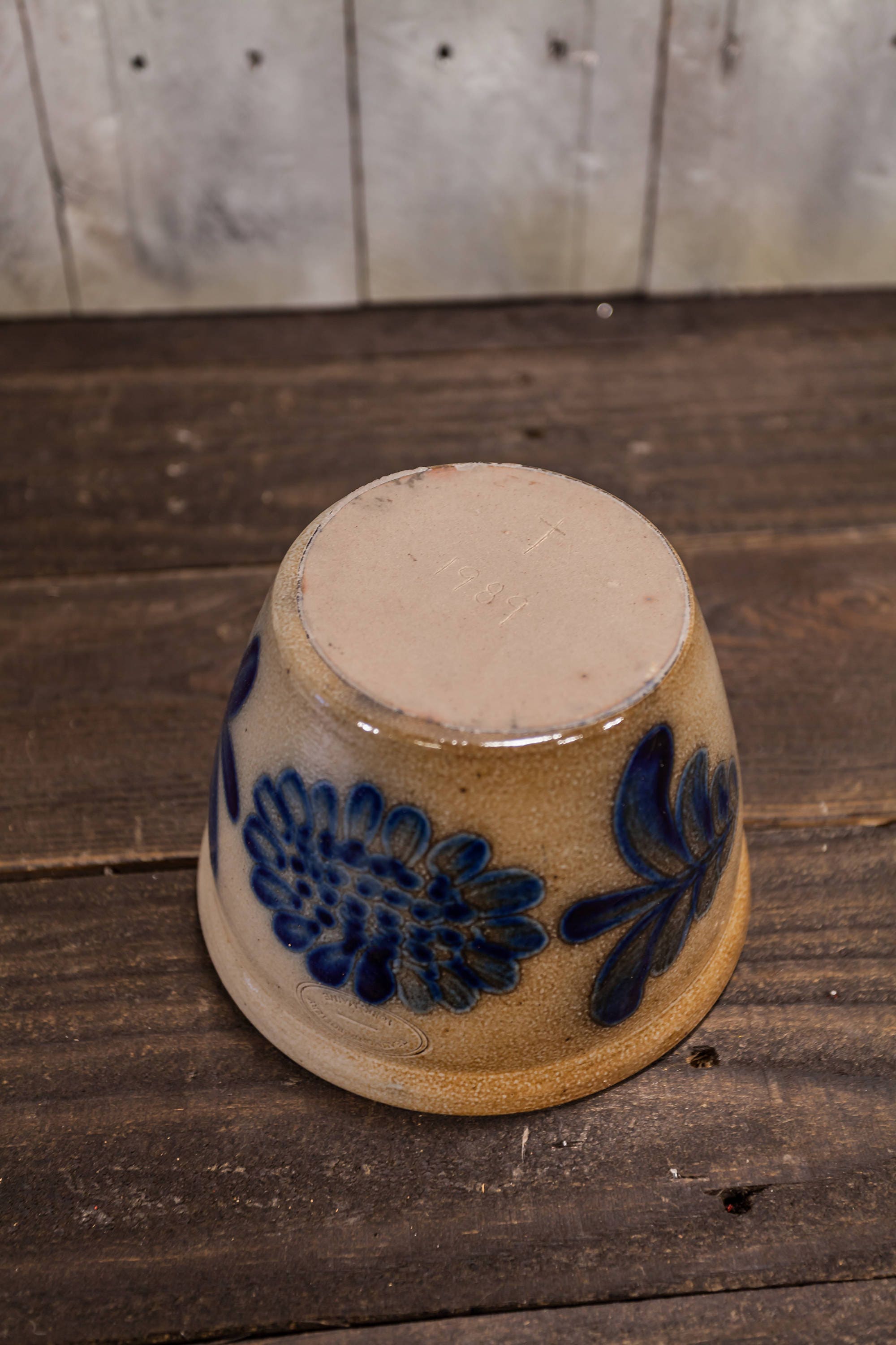 Vintage Beaumont Pottery Bowl Jar Flower Stoneware Glazed Blue Salt ...