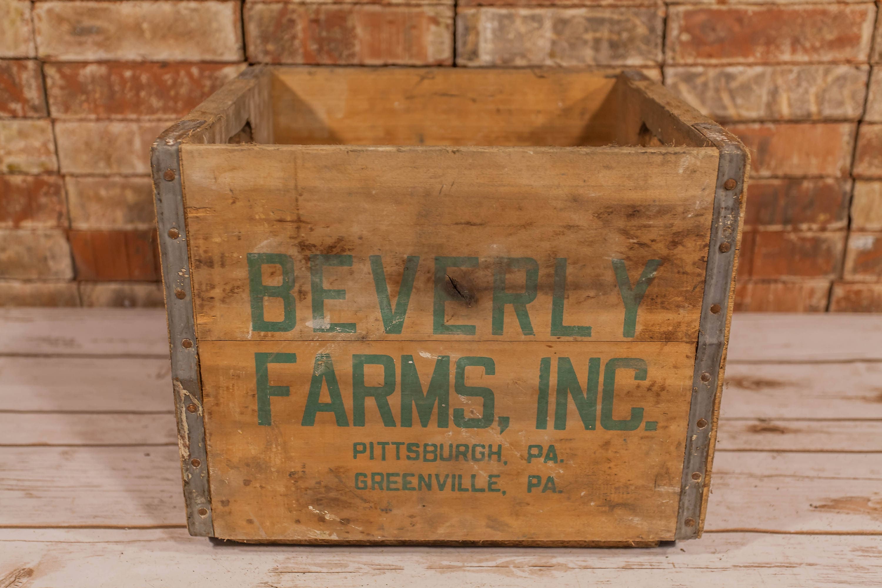 Vintage Beverly Farms Wood Crate Greenville Pa Delivery Box Dairy Farm ...