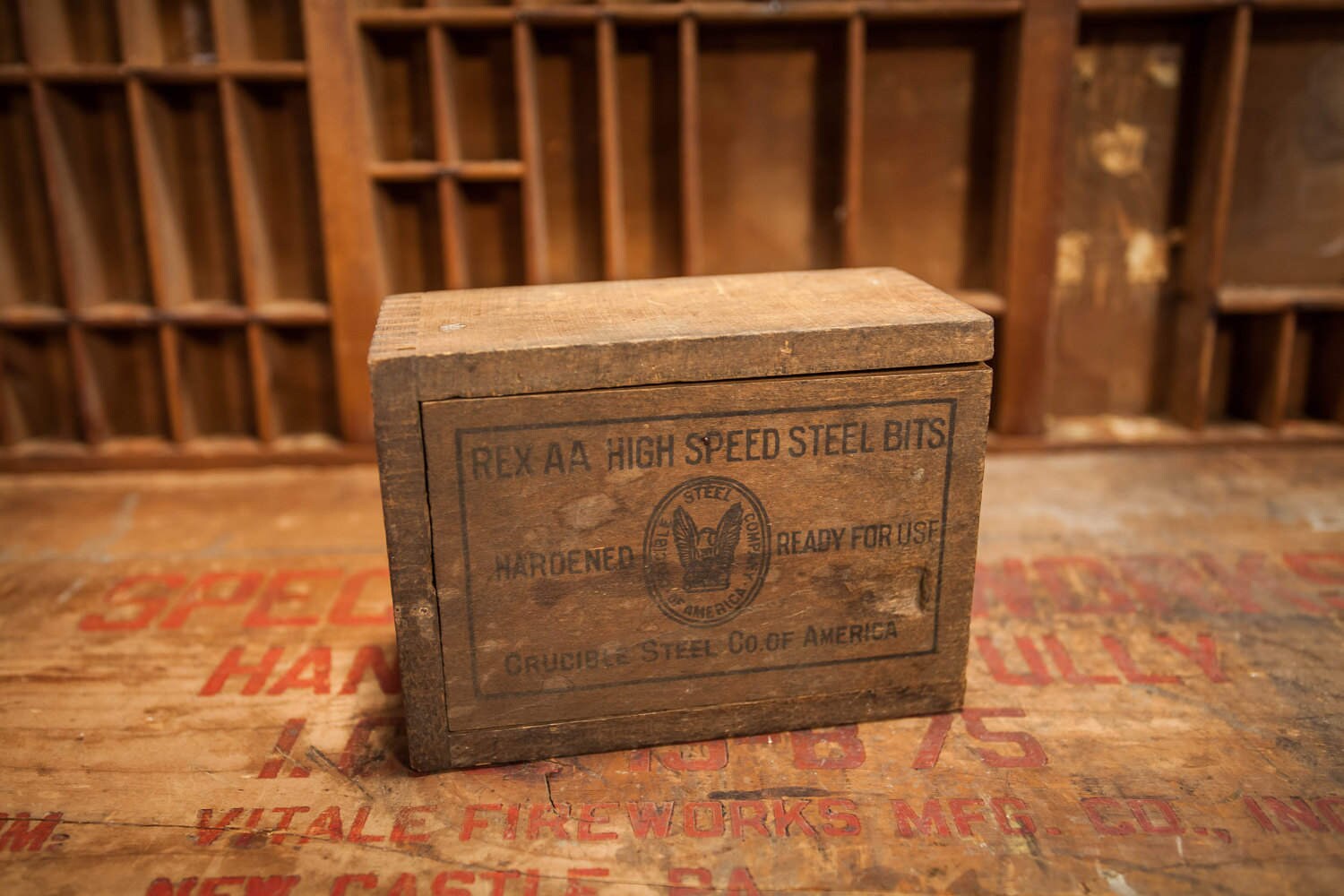 Vintage 1900s Rex AA High Speed Bits Dovetailed Wooden Box Crate Lid ...