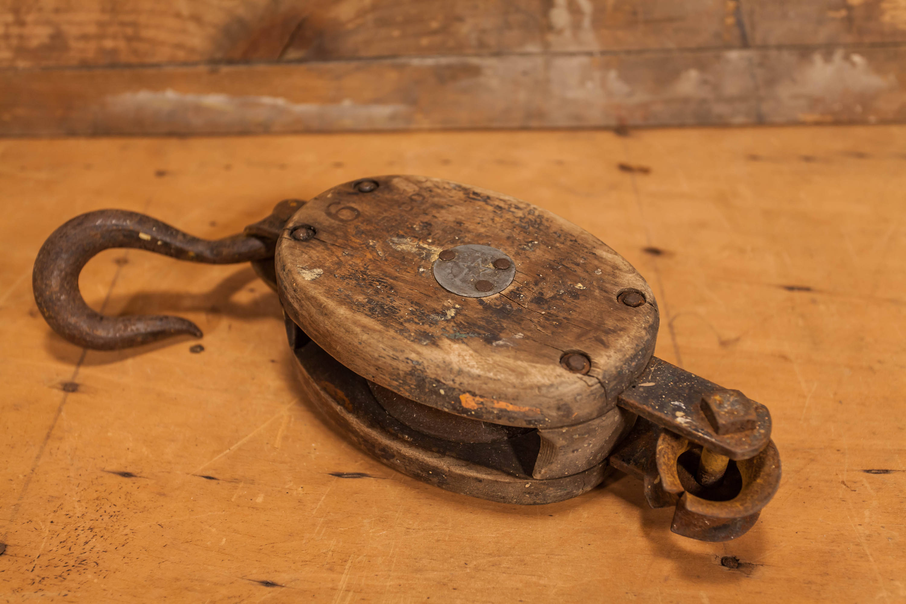 Vintage Star Single Pulley Wood Metal Rustic Primitive Barn Farmhouse ...