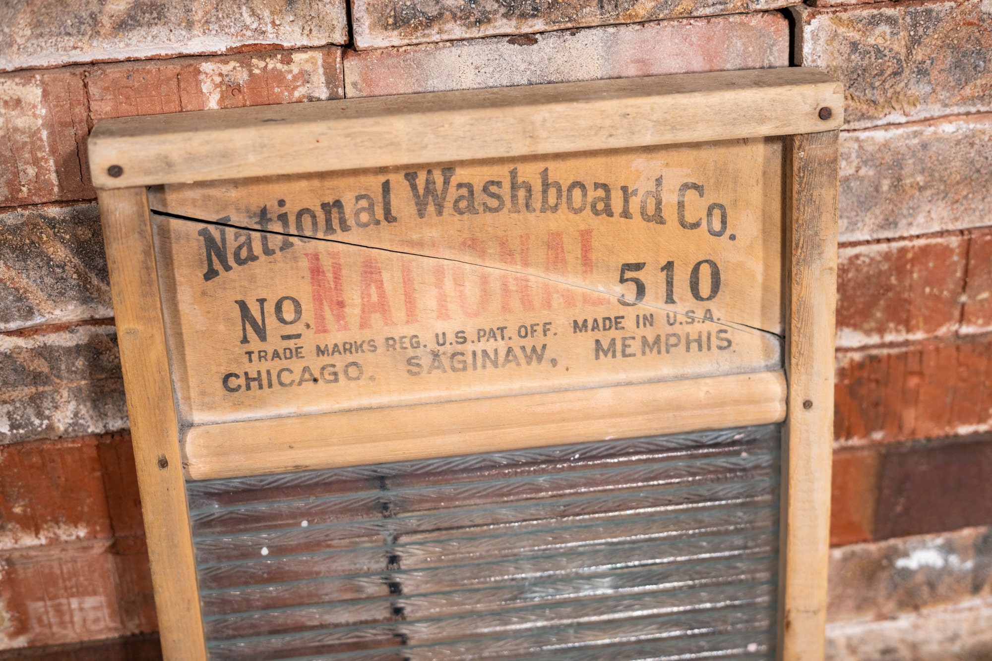 Vintage National Washboard Co. Atlantic No. 510 Wood Glass Washboard ...