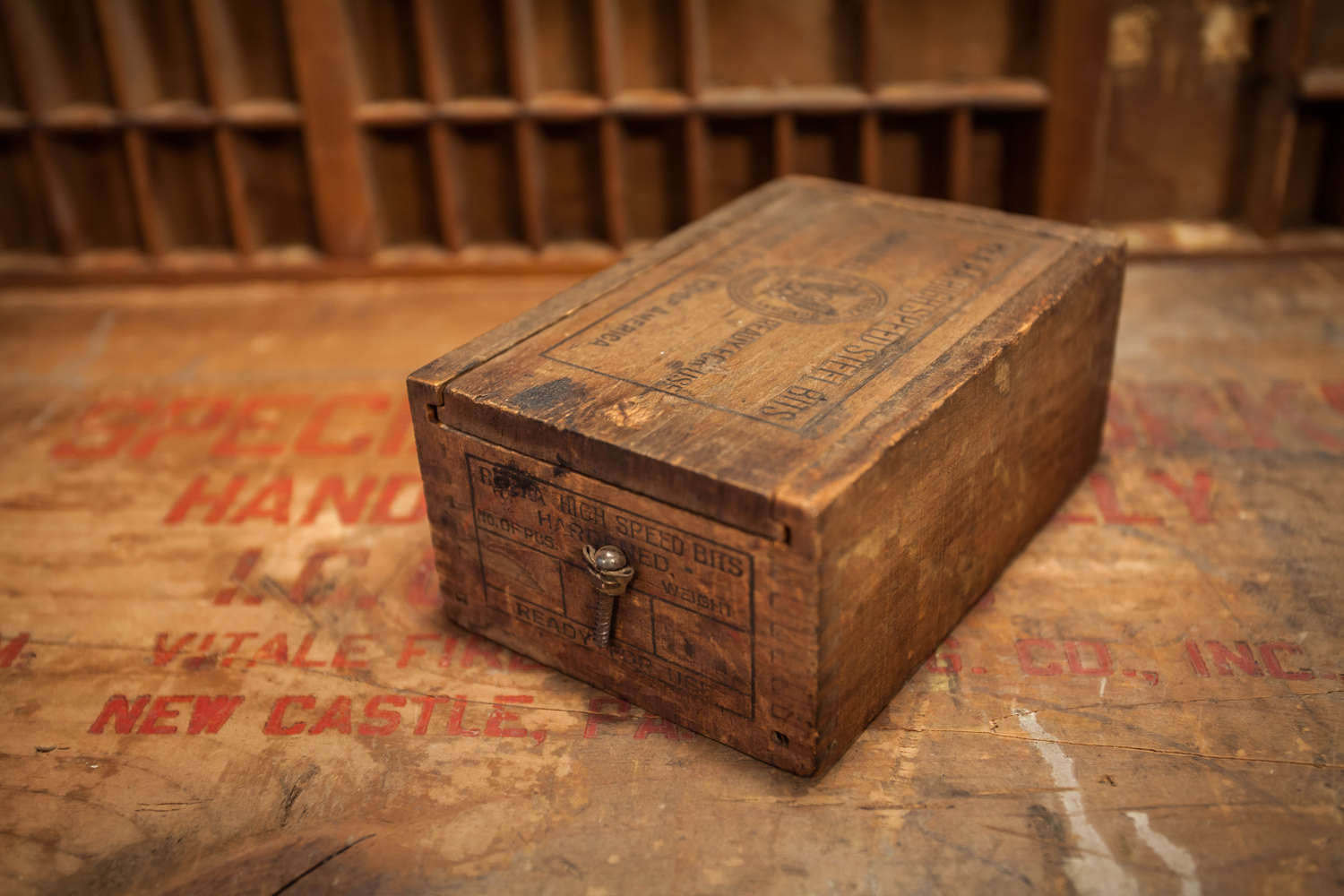 Vintage 1900s Rex AA High Speed Bits Dovetailed Wooden Box Crate Lid ...
