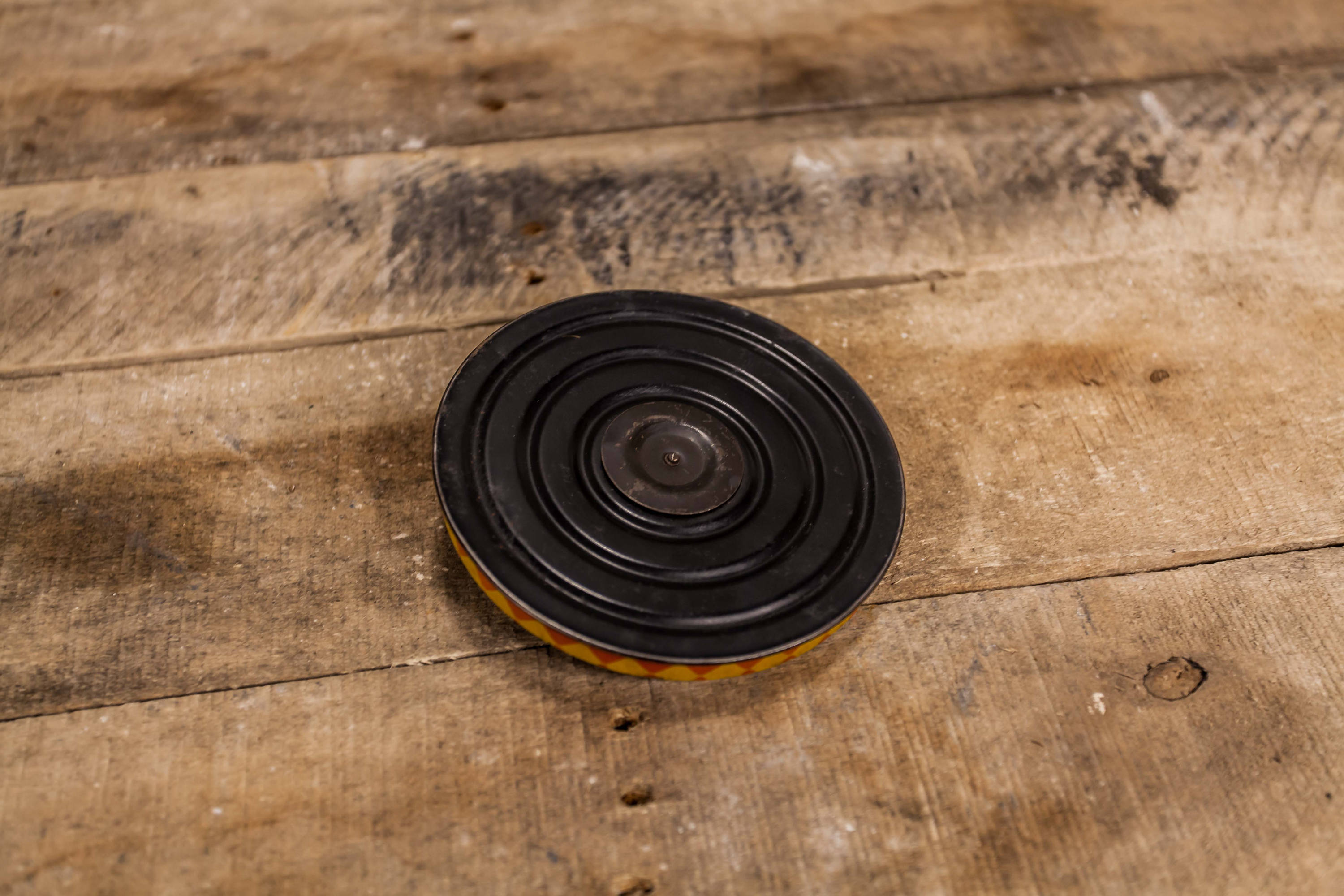 Vintage Flicker Top Tin Toy Nursery Man Cave Rustic Fidget Spinner Top