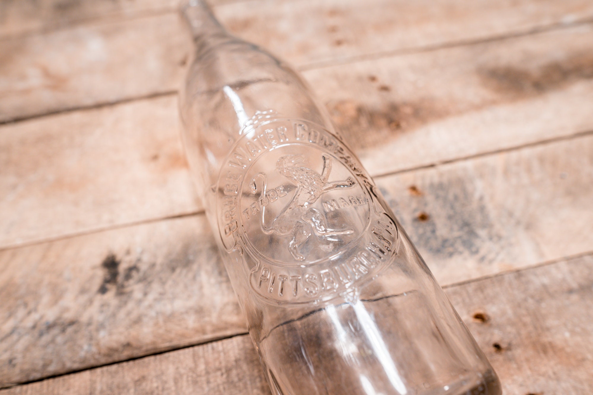 Vintage Bruce Water Co Glass Bottle 1 Quart Embossed Barware Man Cave Bar Rustic Home Decor