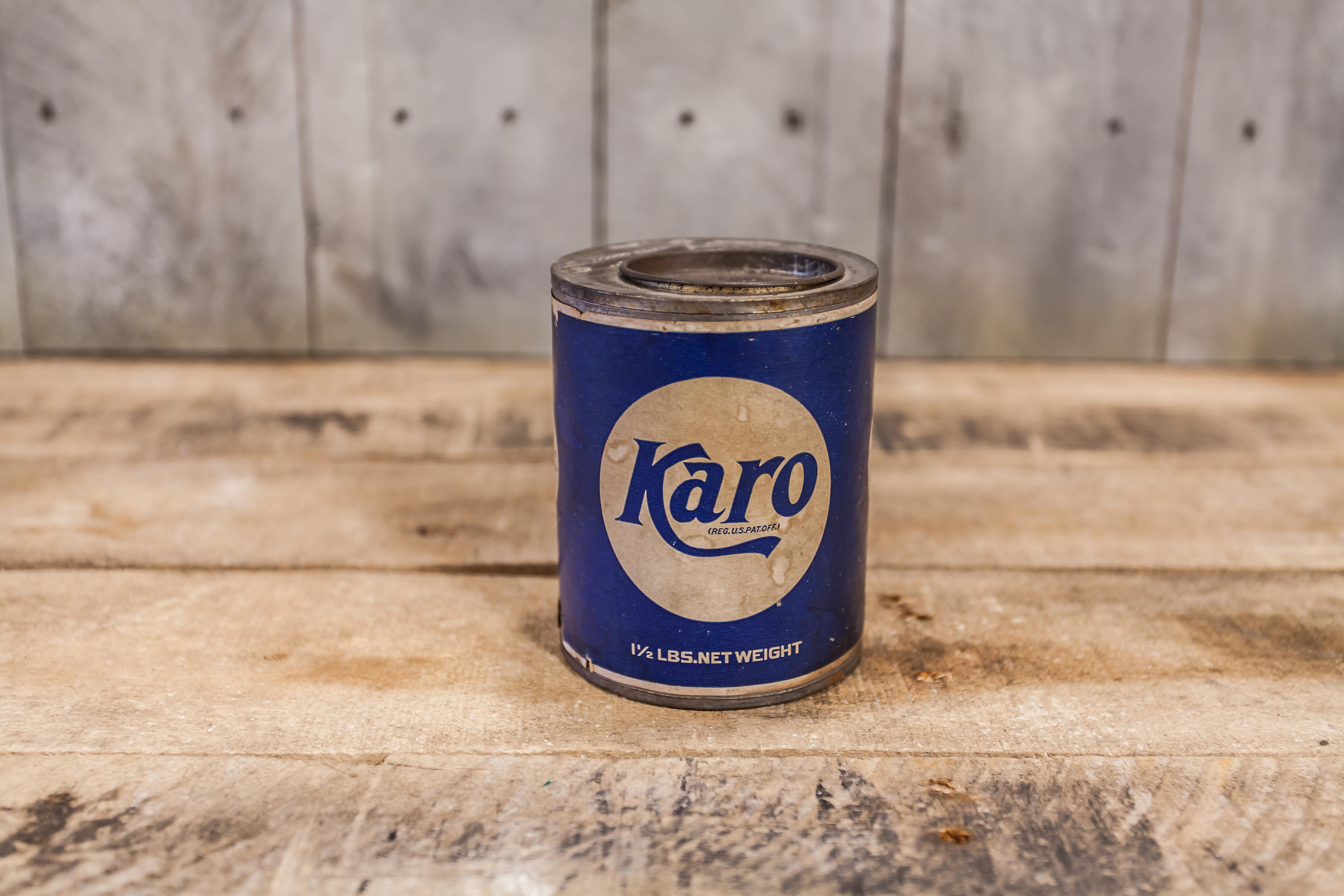 Vintage Karo Tin Paper Label White Blue Advertising Can Kitchen Rustic ...