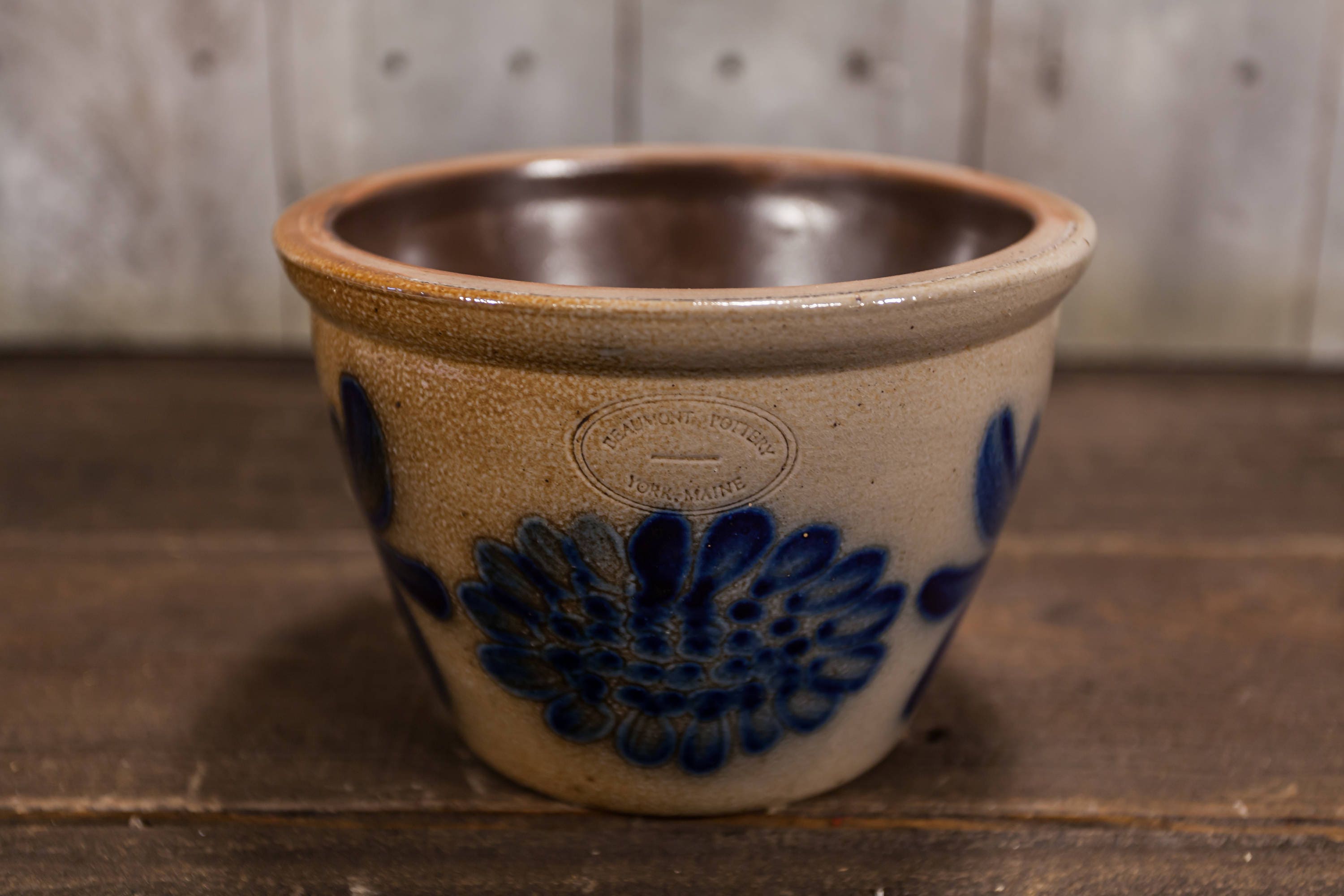 Vintage Beaumont Pottery Bowl Jar Flower Stoneware Glazed Blue Salt ...