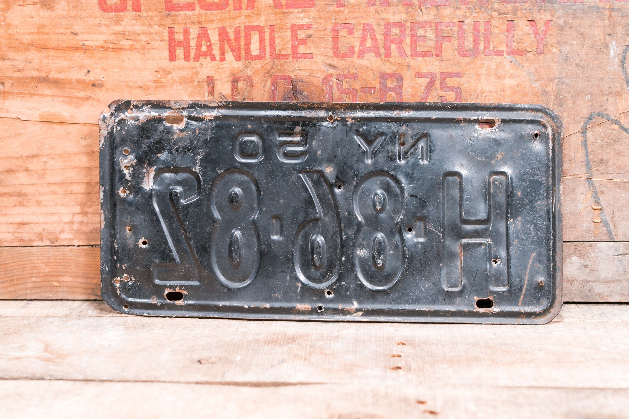 Vintage 1950 New York License Plate Metal Rustic Distressed Wall Hanger ...