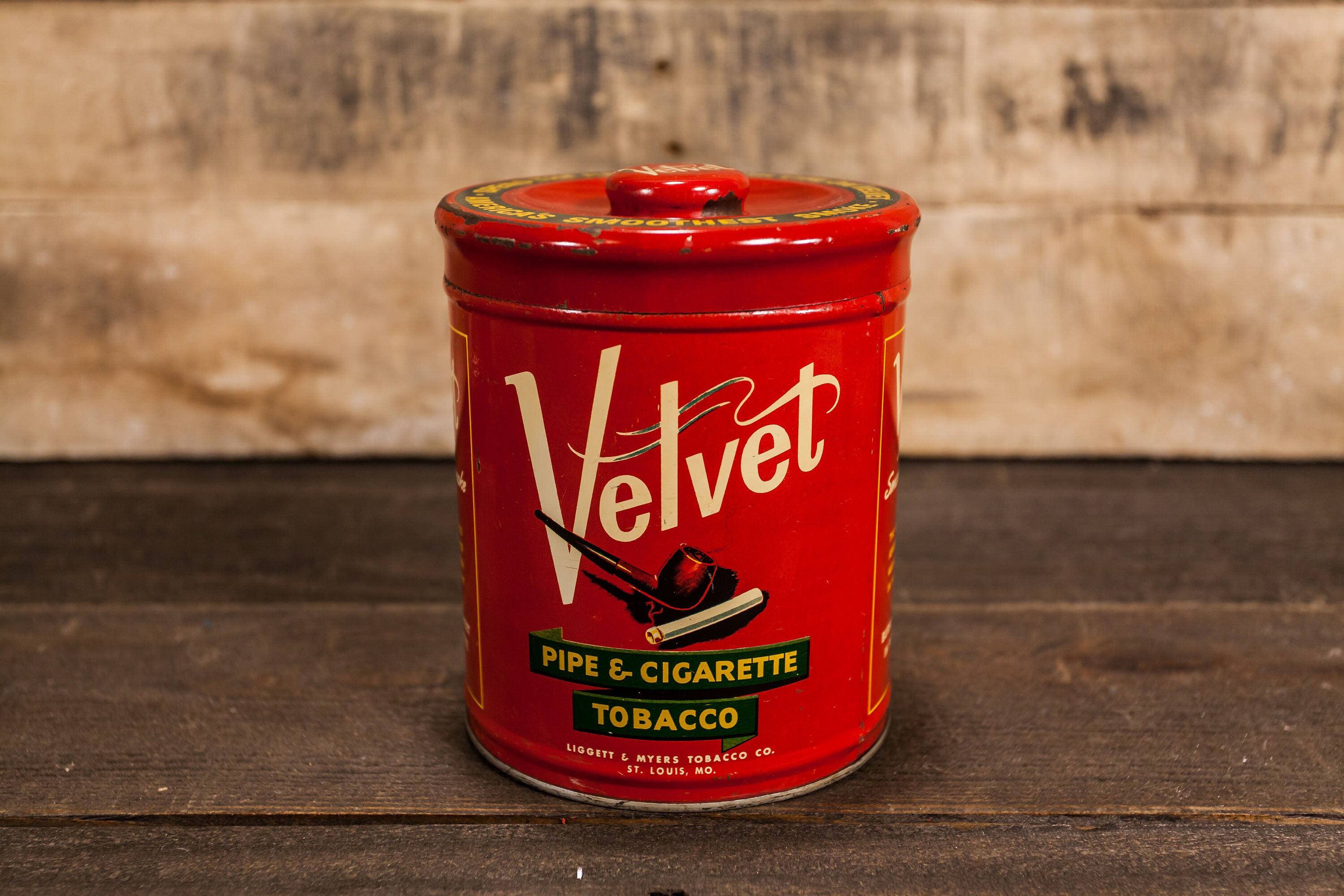 Vintage Velvet Tobacco Tin Can White Red Man Cave Cigarette Tin Can ...