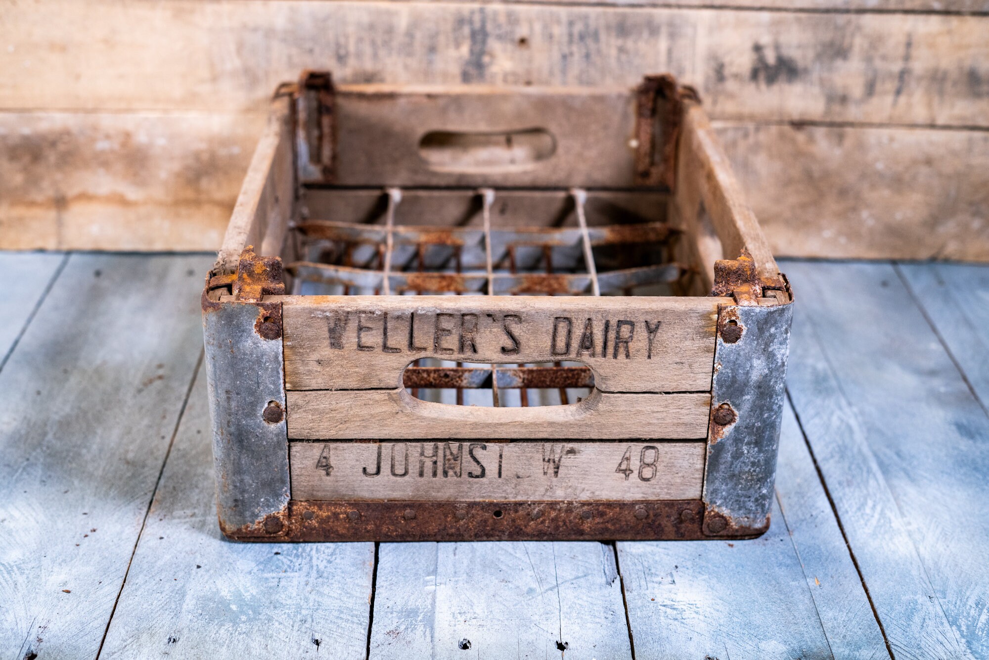 Antique Weller’s Johnstown Rustic Metal Wooden Milk Crate Dairy ...