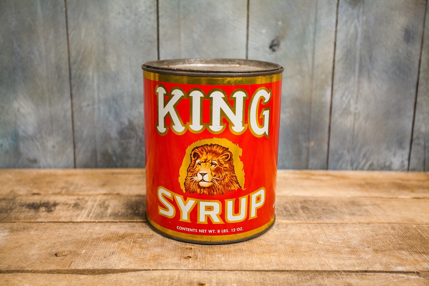 Vintage Rare 12 oz King Syrup Tin Lion Advertising Red White Farmhouse ...