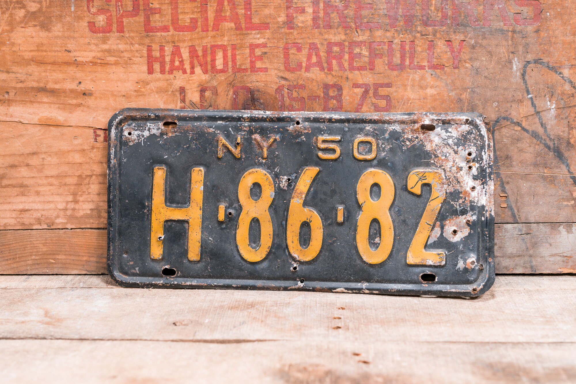 Vintage 1950 New York License Plate Metal Rustic Distressed Wall Hanger ...