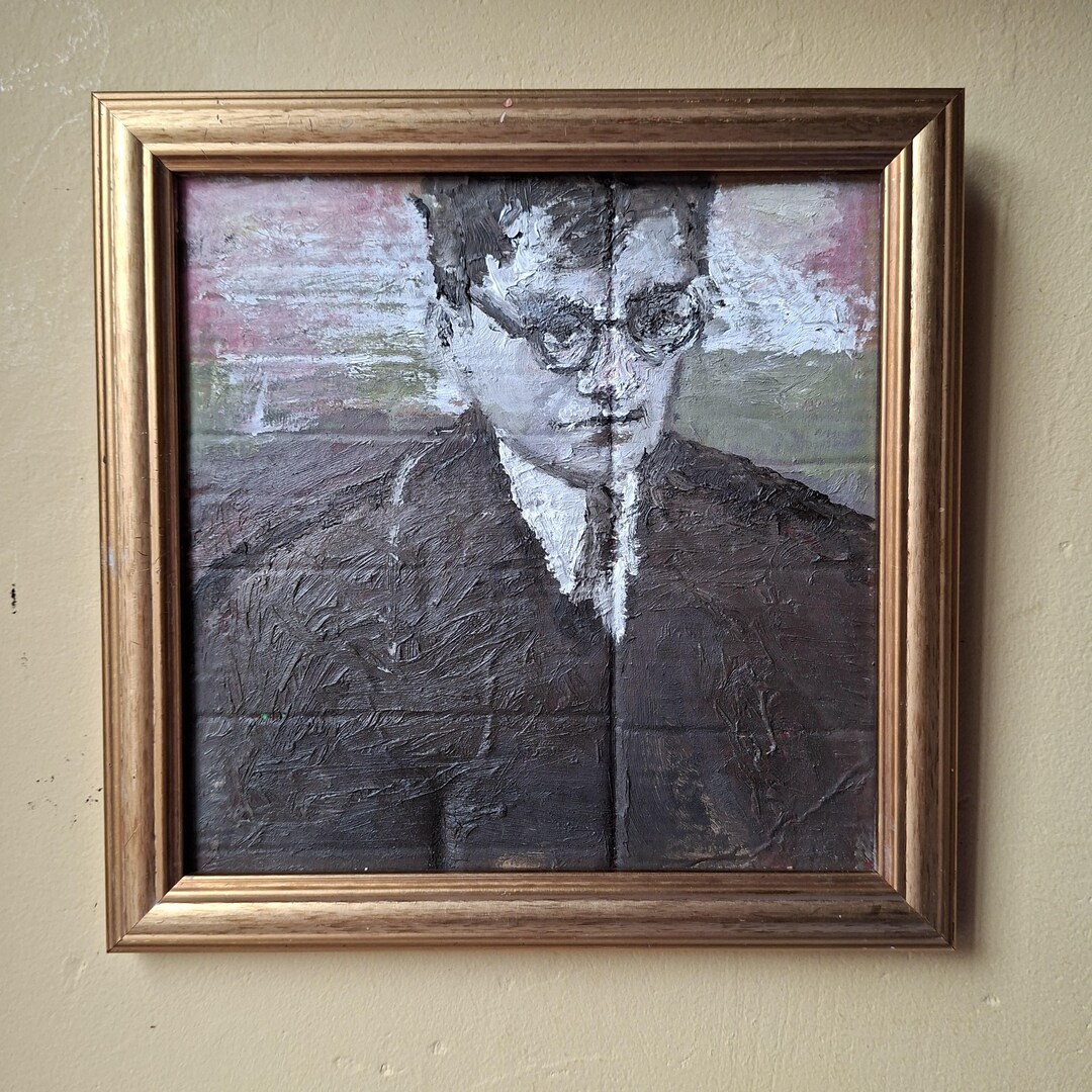 Dmitri Shostakovich Portrait, Oil Painting on Reclaimed Cardboard ...