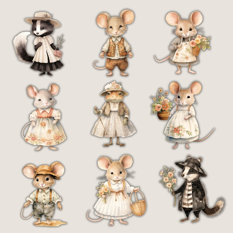 Mouseville Whimsical Clipart Set 17 High-resolution 300 Dpi PNG Files 6 ...