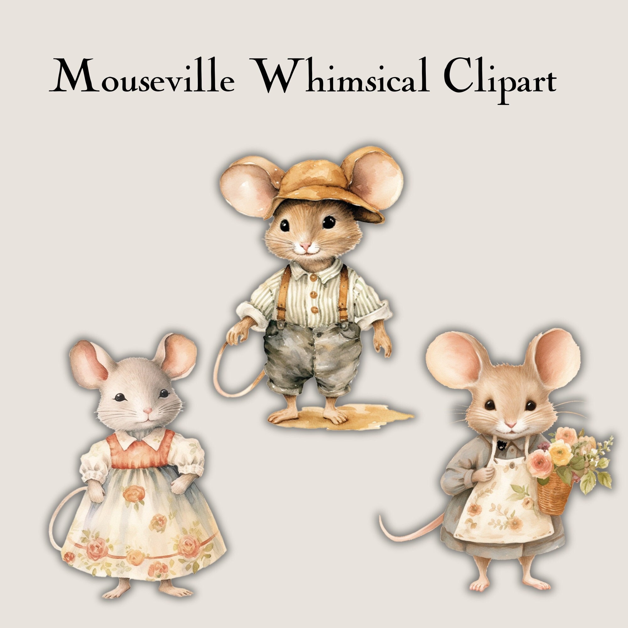 Mouseville Whimsical Clipart Set 17 High-resolution 300 Dpi PNG Files 6 ...
