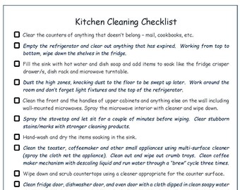 Basic Kitchen Cleaning Checklists set of 12 Item 766 - Etsy