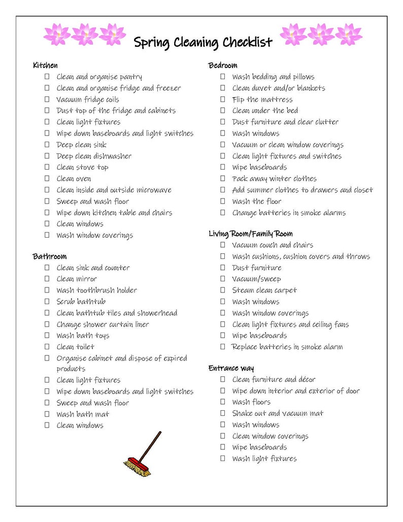 Printable Spring Cleaning Checklist Download and Print Household ...
