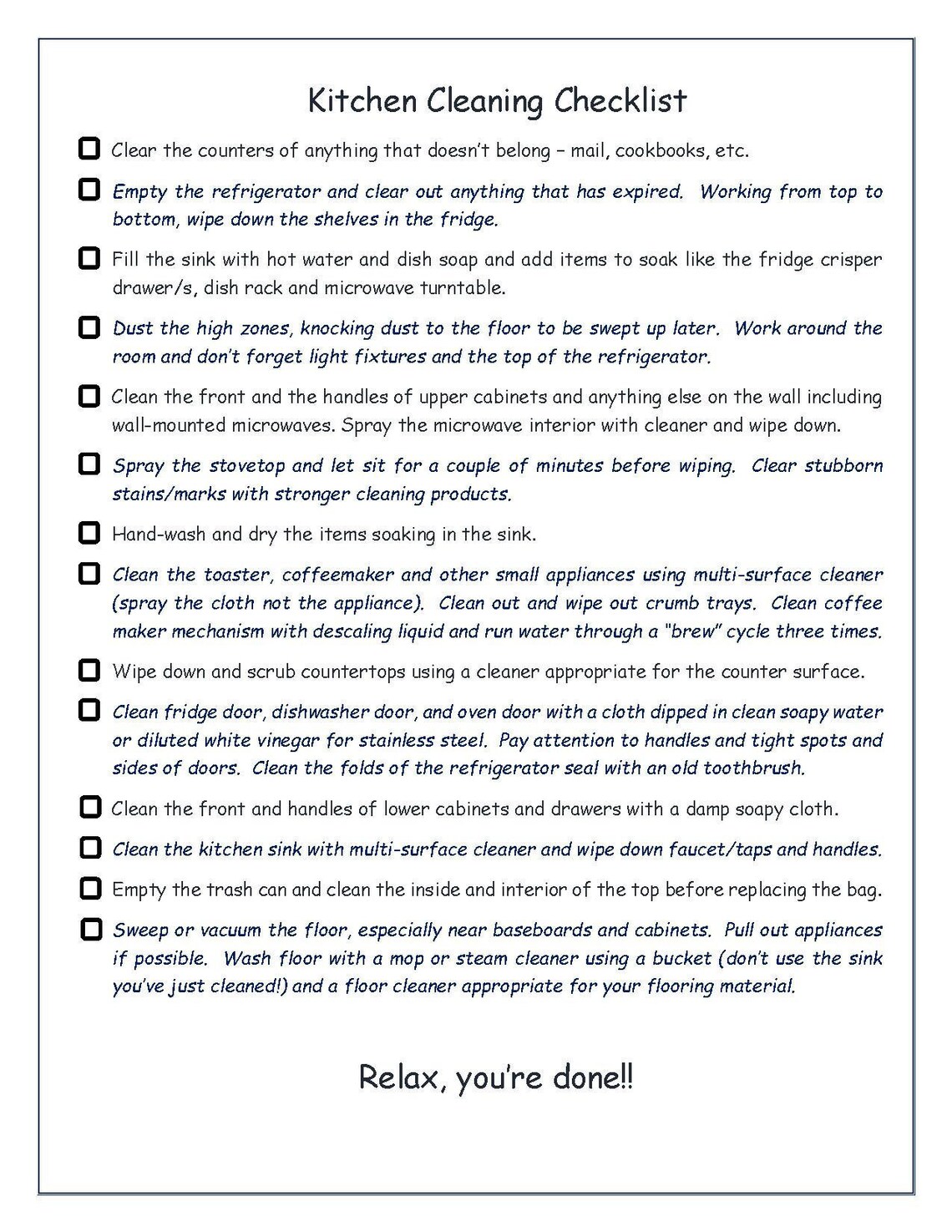 Printable Kitchen Cleaning Checklist Download and Print Get Everything ...